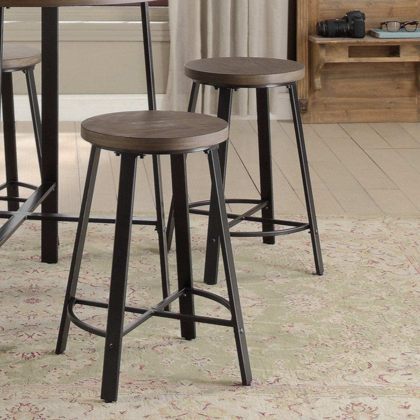 House of Hampton Set Of 2 Counter Height Stools Metal Finish Rustic ...