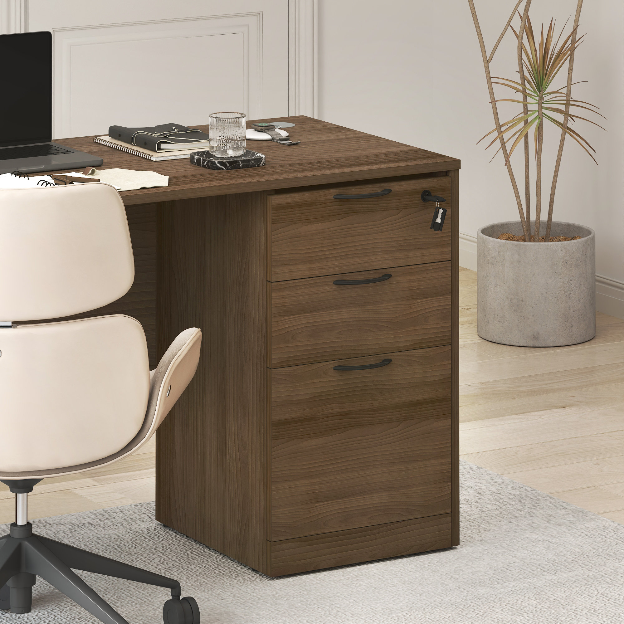 Symple Stuff ROGER File Cabinet, 3-Drawer Fixed Pedestal Filing Cabinet ...