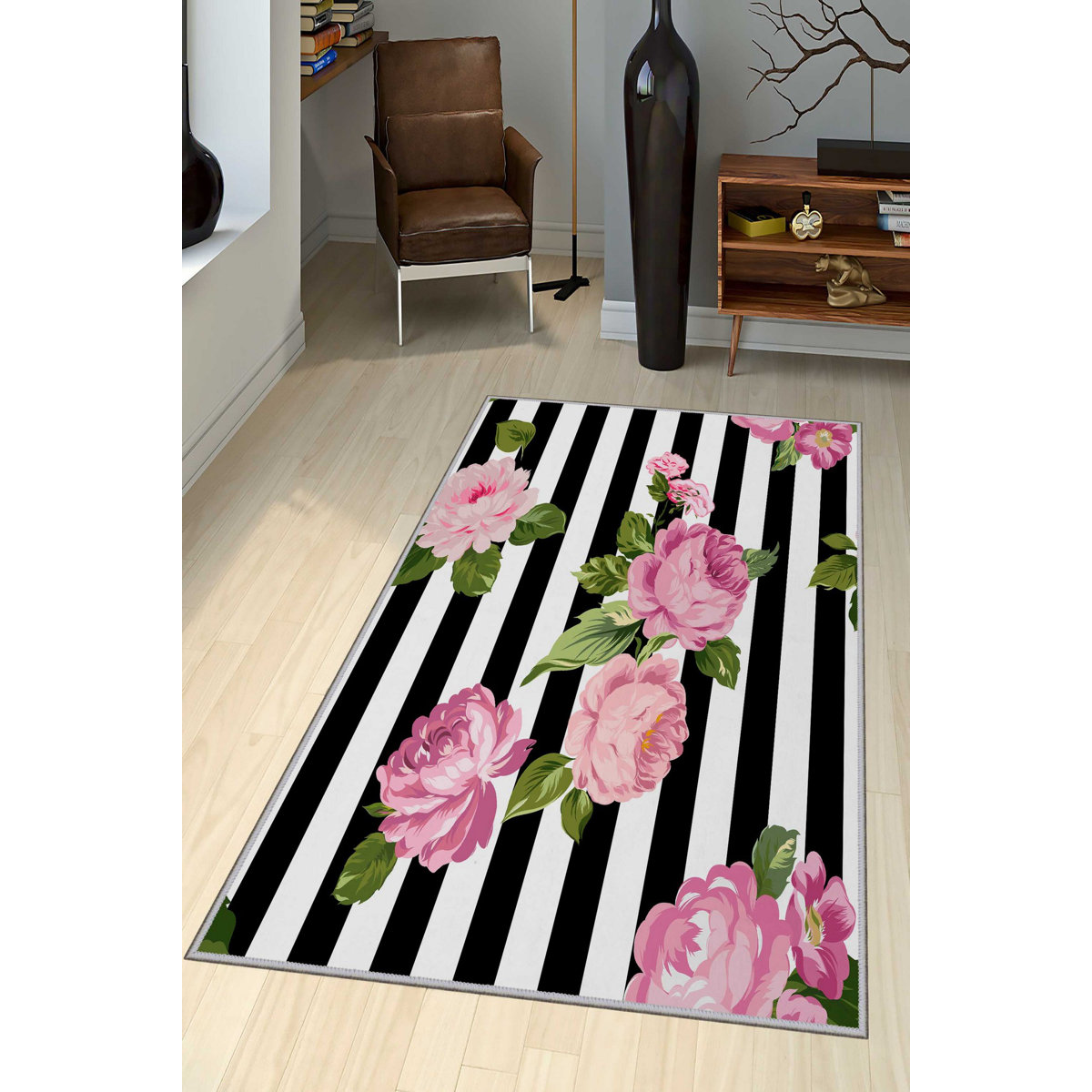 East Urban Home Rectangle Pennrock Floral Machine Made Flatweave ...