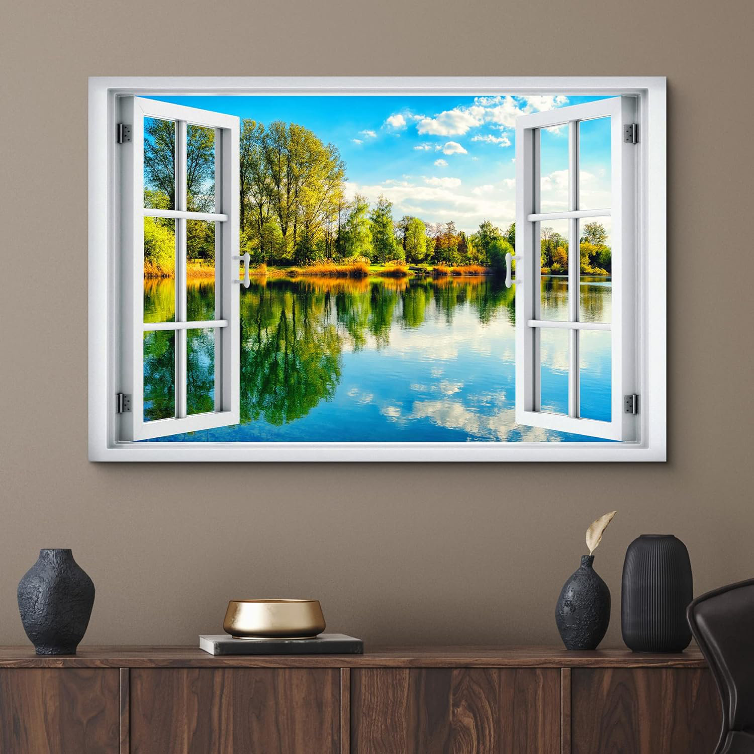 IDEA4WALL Window Scenery " Window View Forest Cloudy Blue Sky Lake ...