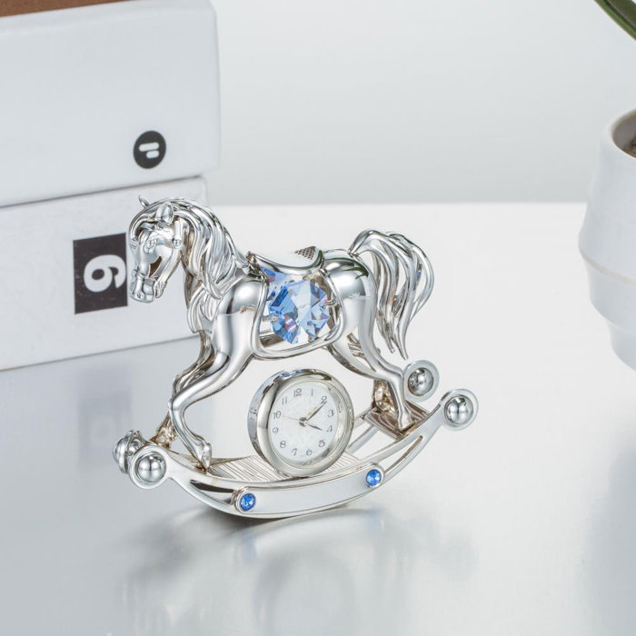 MatashiCrystal Crystal Studded Rocking Horse Desk Clock Figurine ...