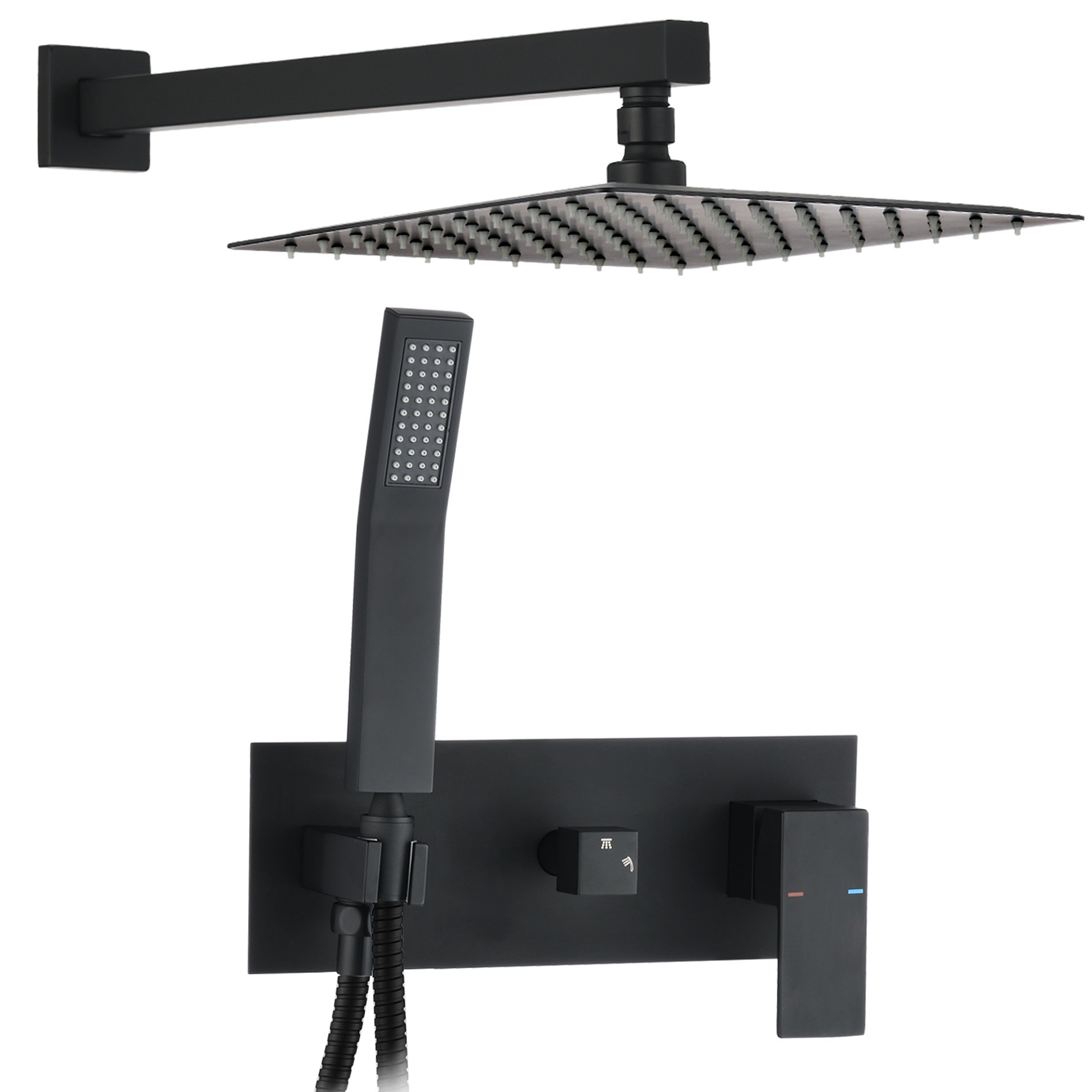 PlywoodPath Shower System Wall Mounted - Matte Black, 10" Rain Shower ...