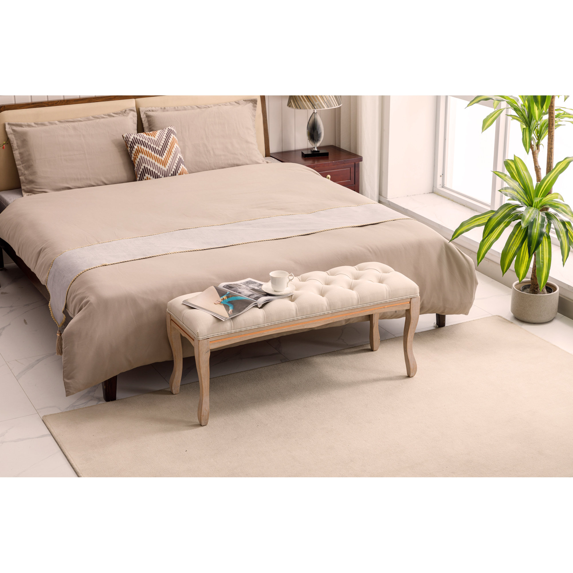 One Allium Way Upholstered Tufted Bench Ottoman , Dining Bench Bedroom ...