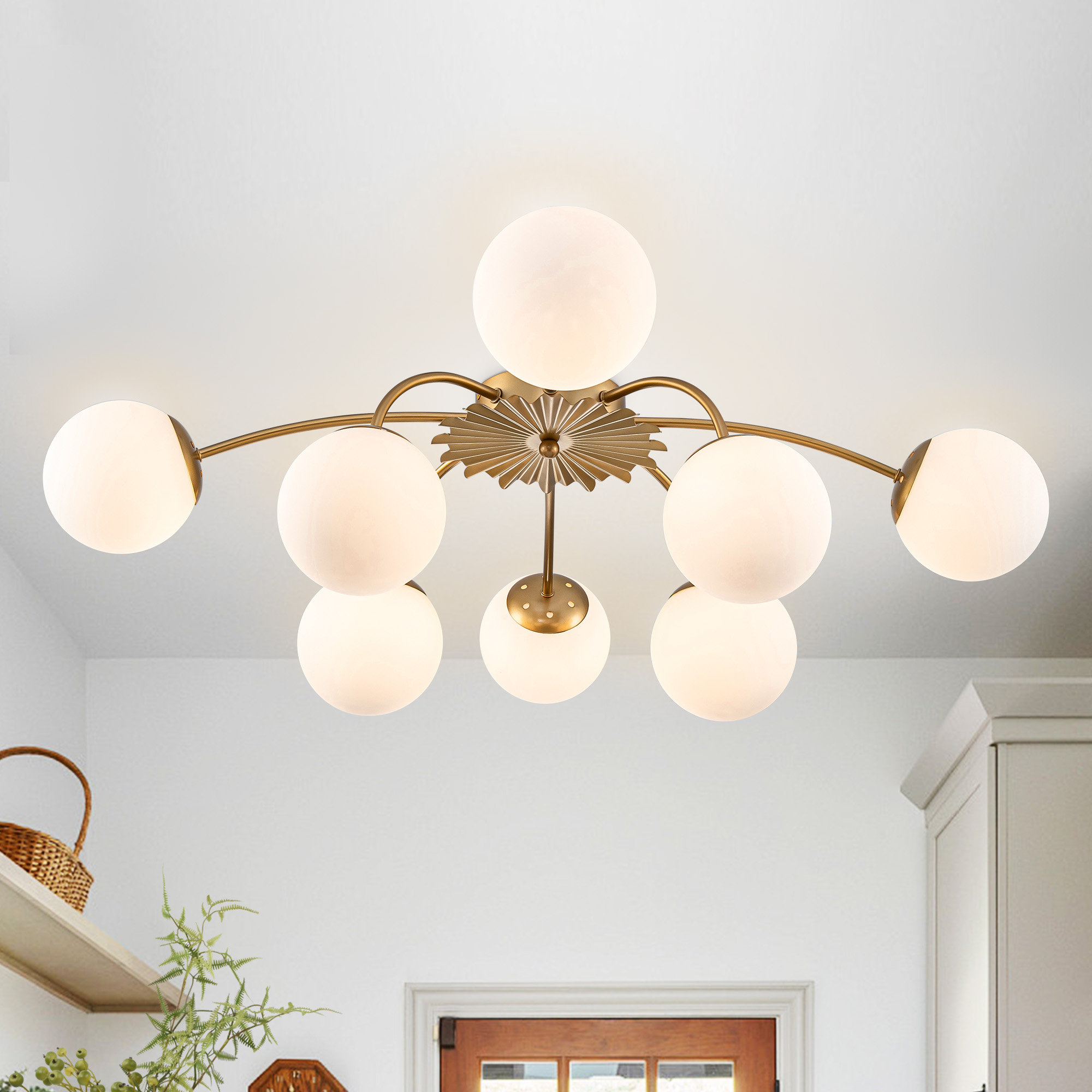 Corrigan Studio® Gold Frame Opal Glass Globe Blossom Flush Mount ...