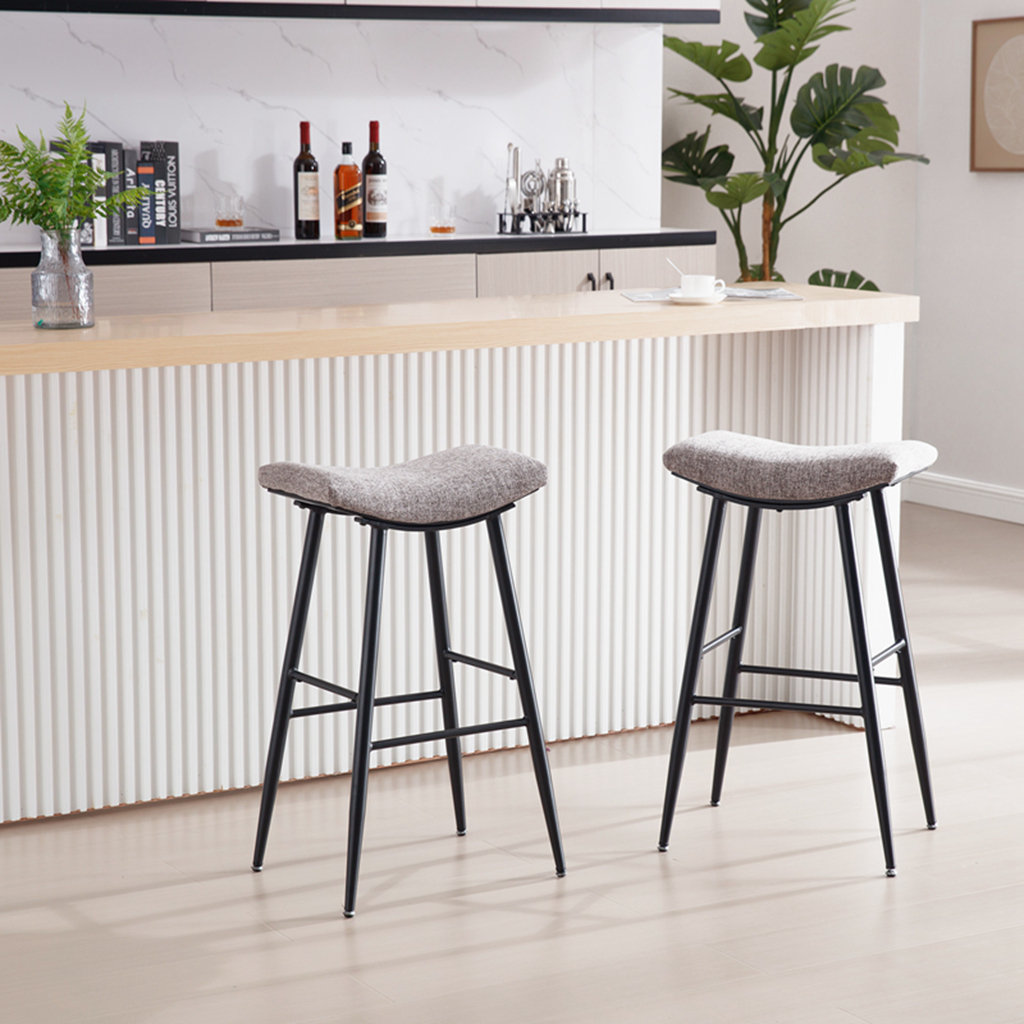 Ivy Bronx Set Of 2 Linen Fabric Bar Stools With Footrest - Wayfair Canada