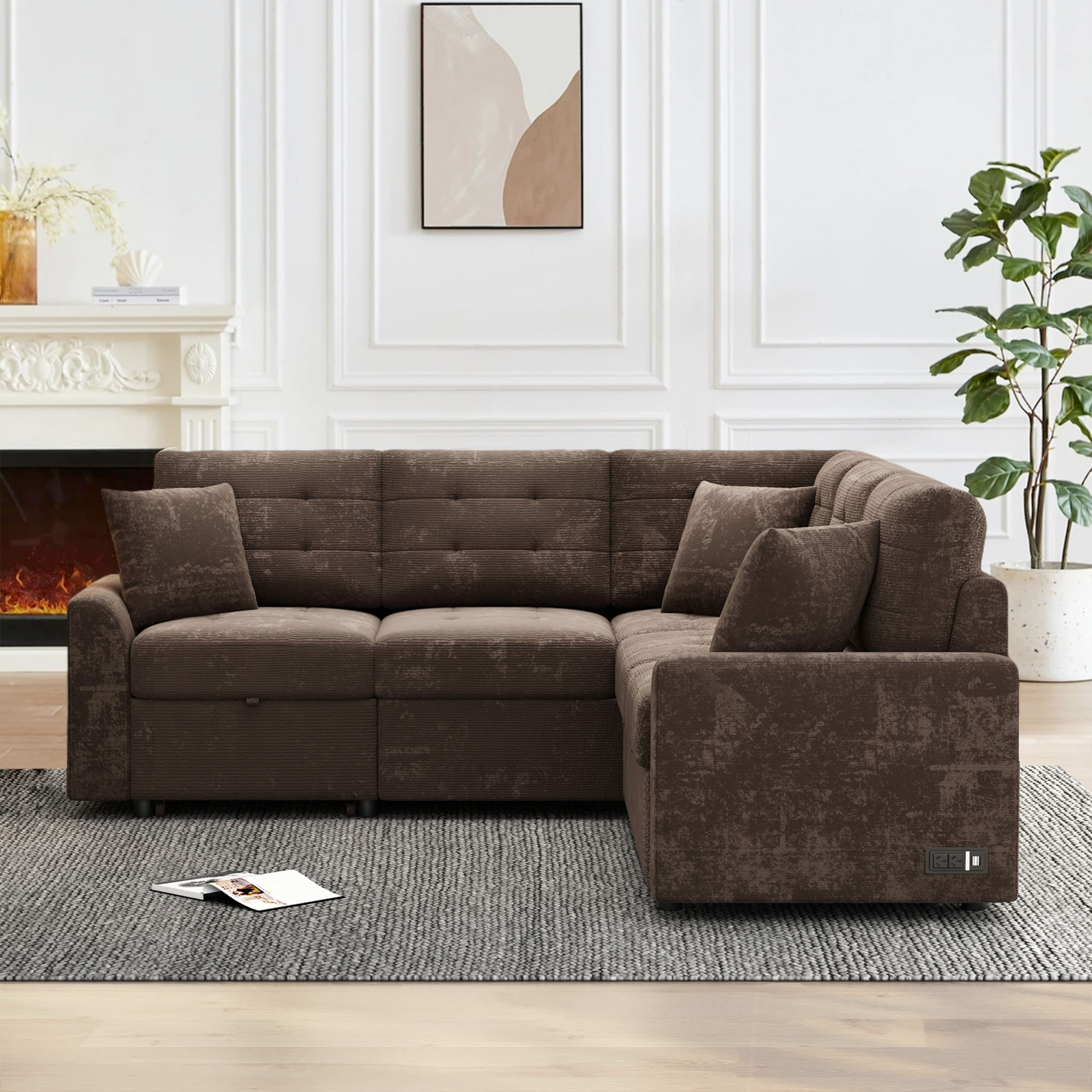 Latitude Run® 82.6" L-Shape Sofa Bed Pull-Out Sleeper Sofa With Wheels ...