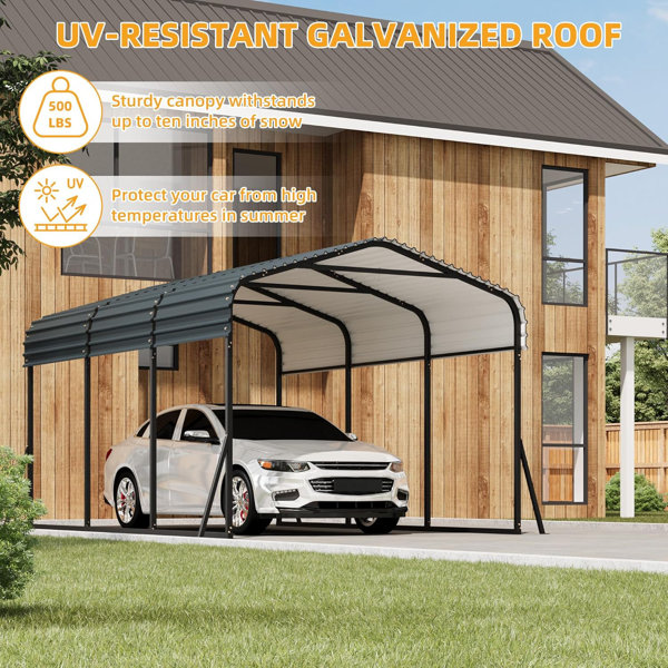 Espiron Optimum Metal Carport With Galvanized Steel Roof, Heavy Duty ...