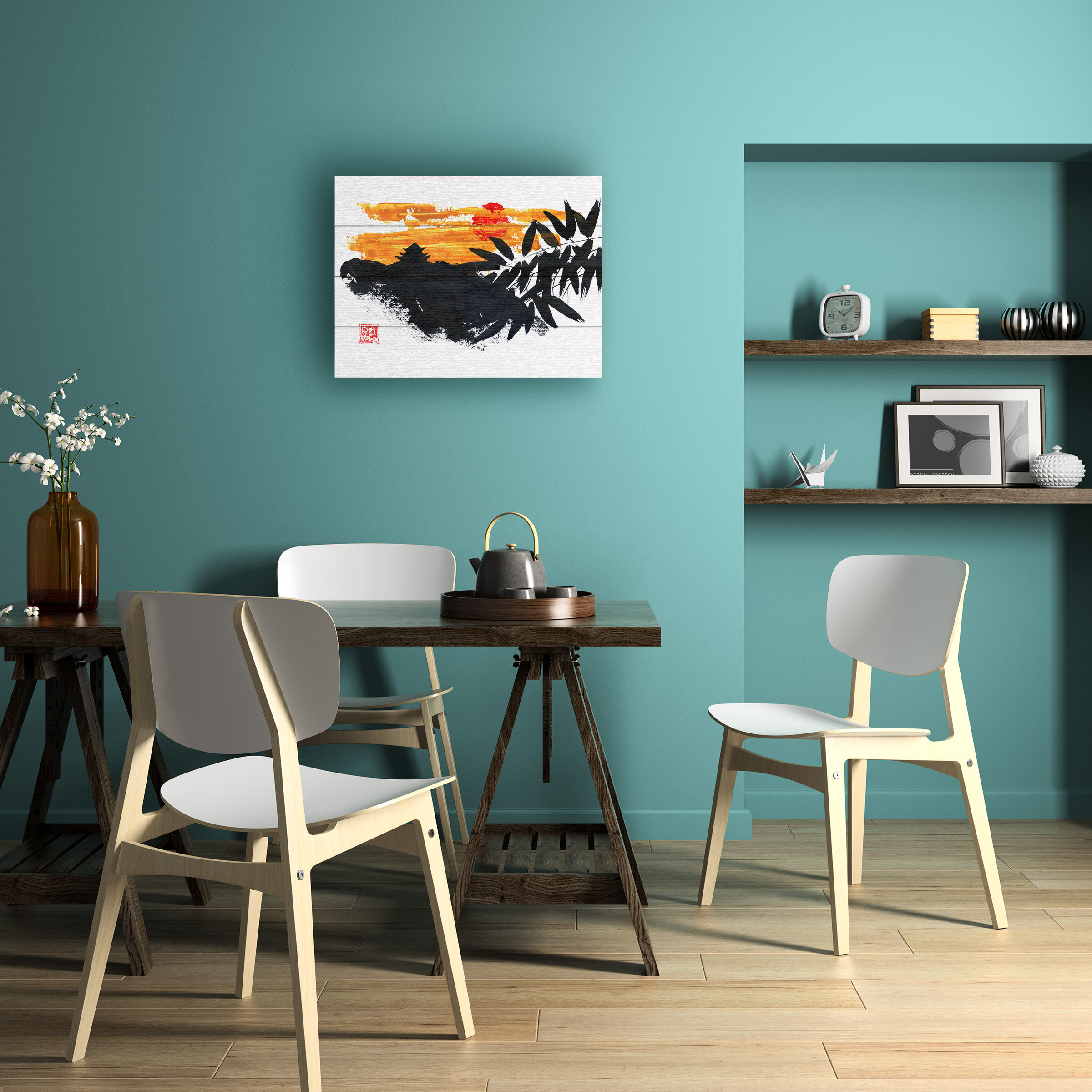 Winston Porter Péchane Temple In Sunset Wood Slat Art | Wayfair