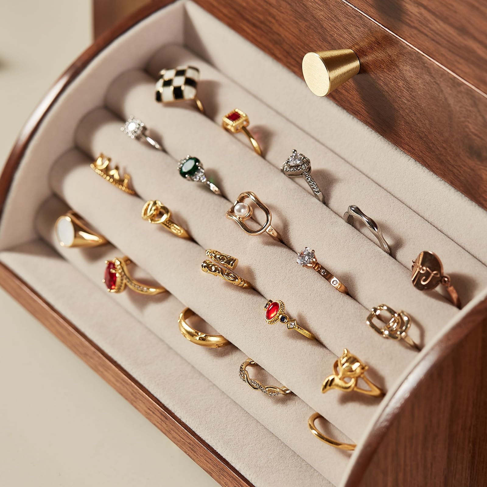 COAHAHA Elegant 4-Layer Dark Brown Walnut Jewelry Box With Mirror, Lock ...