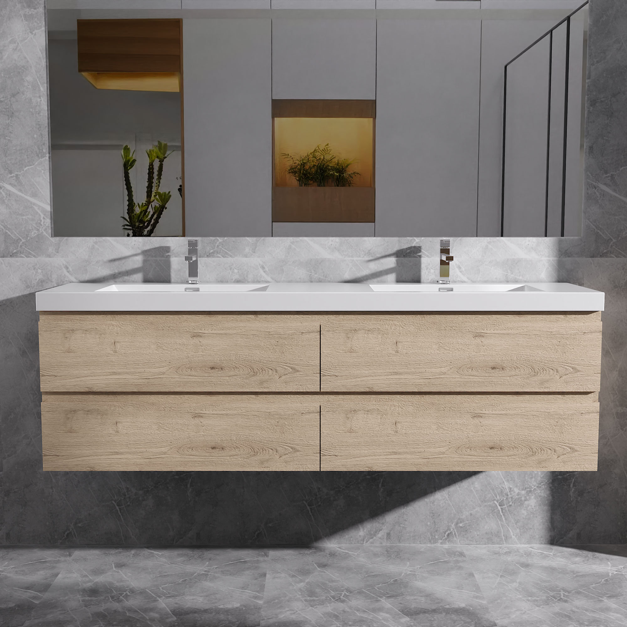 Latitude Run® Dhruven 72 Inch Fully Assembled Double Floating Bathroom ...