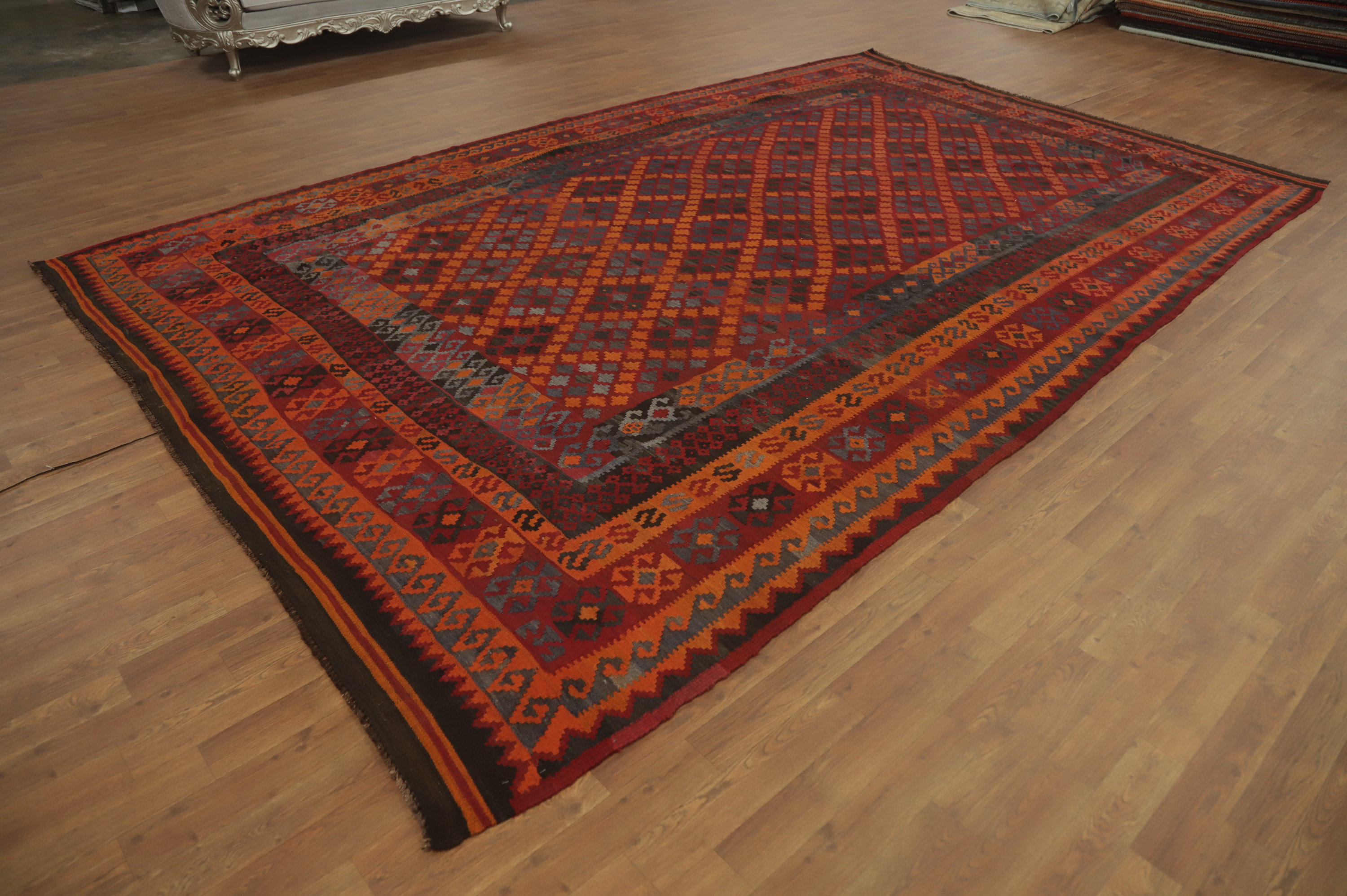 Dakota Fields Trellis Wool Kilim Vegetable Dye Area Rug 9x14 | Wayfair