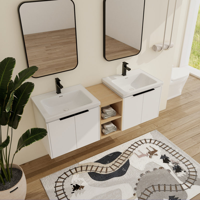 Ebern Designs Arminan 60''Double Sink Wall Mounted Bathroom Vanity with ...