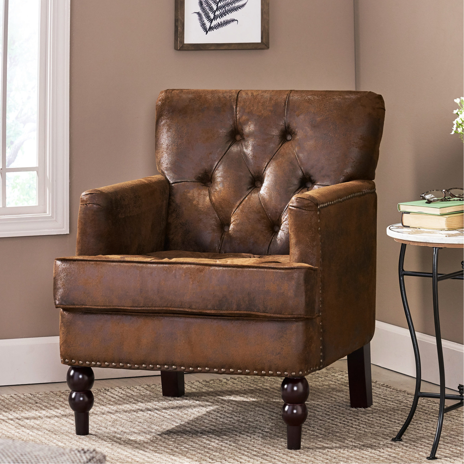 House of Hampton® Button Microfiber Pleasurable Chair, With Diamond ...