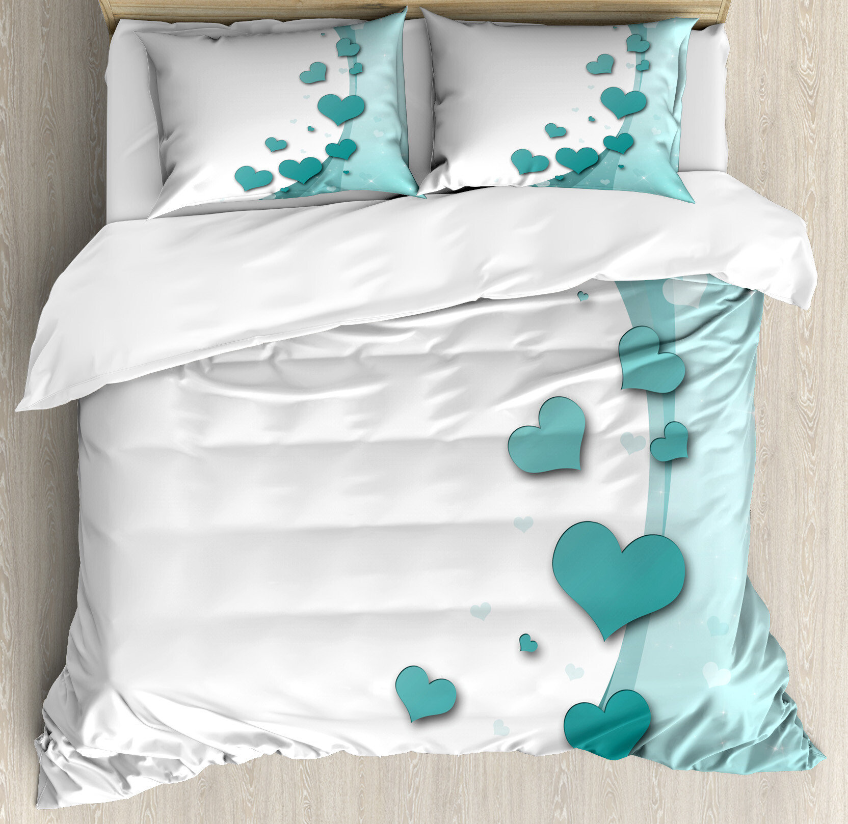 Ambesonne Turquoise Duvet Cover Set, Hearts Valentines, Calking ...