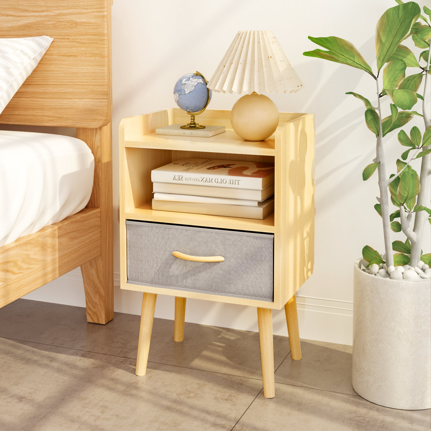 George Oliver Nightstand with Folding Fabric Drawers, 2-Shelf Storage ...