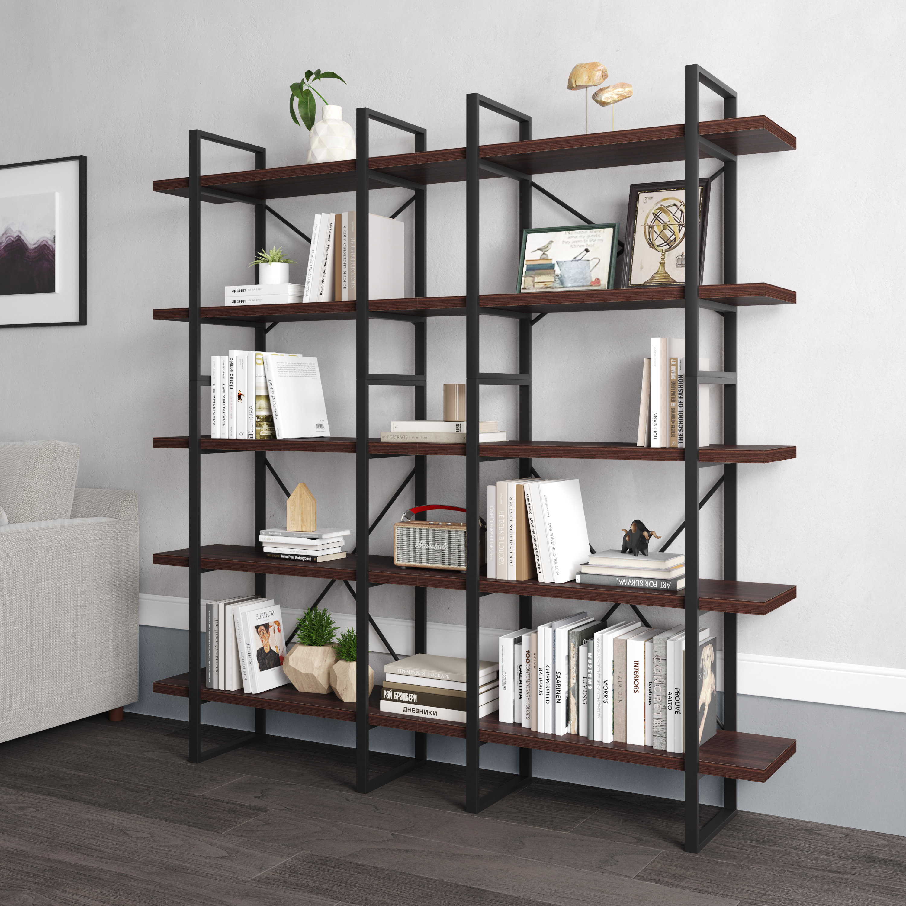 17 Stories Lotus Home 5-tier Large Size Dark Walnut Color Display ...