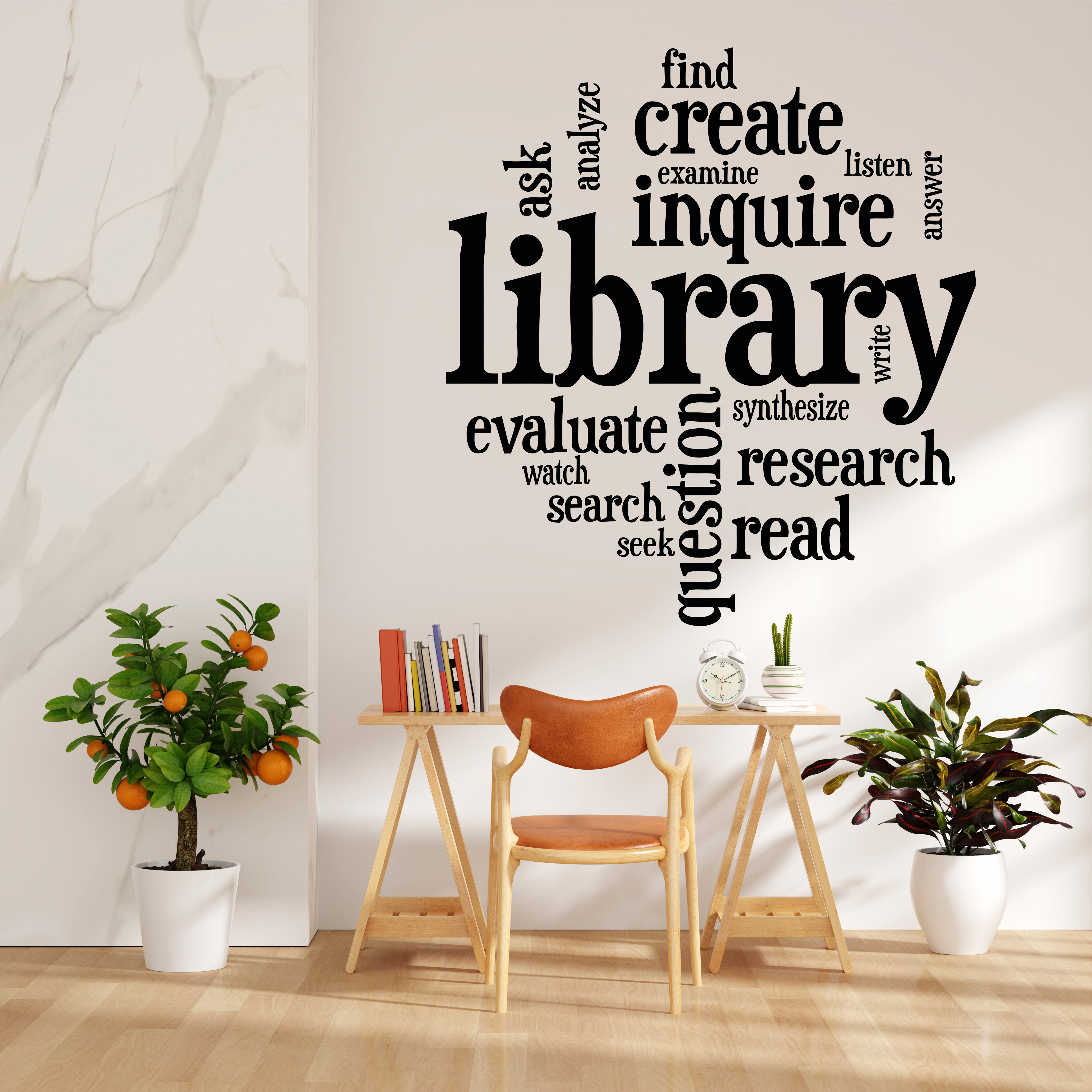 Trinx Library Vinyl Wall Art Decals, Book Shelves Decor, Library Wall ...