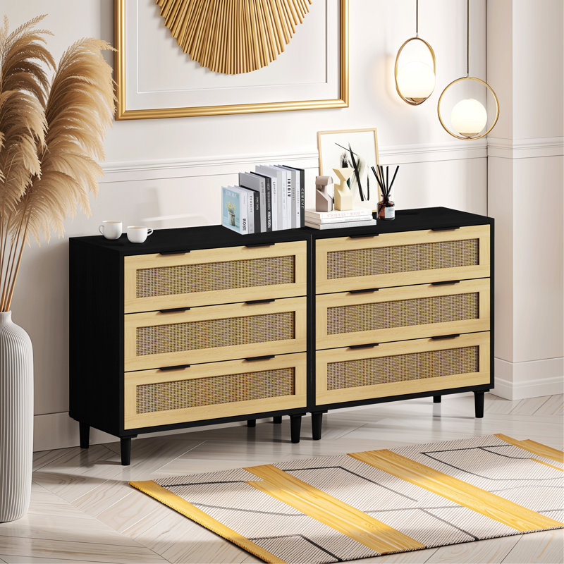 Ophelia & Co. 3-Drawers Rattan Storage Cabinet Rattan Drawer | Wayfair