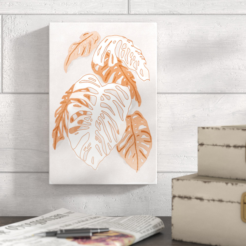 Bay Isle Home™ Painted Monstera Leaves Rust Tan - Print on Canvas | Wayfair