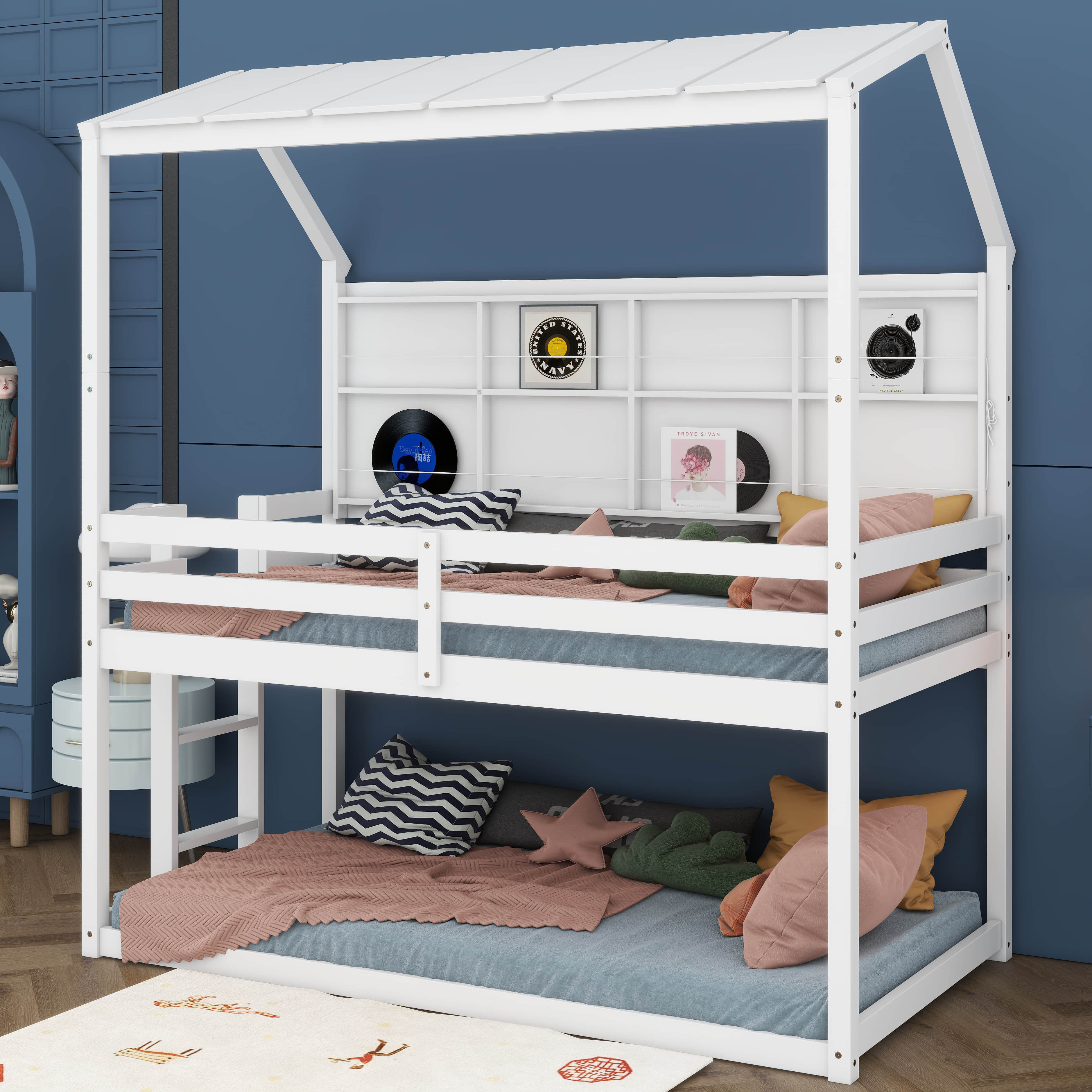 Harper Orchard Twin Over Twin Low Bunk Bed With House Semi-Enclosed ...
