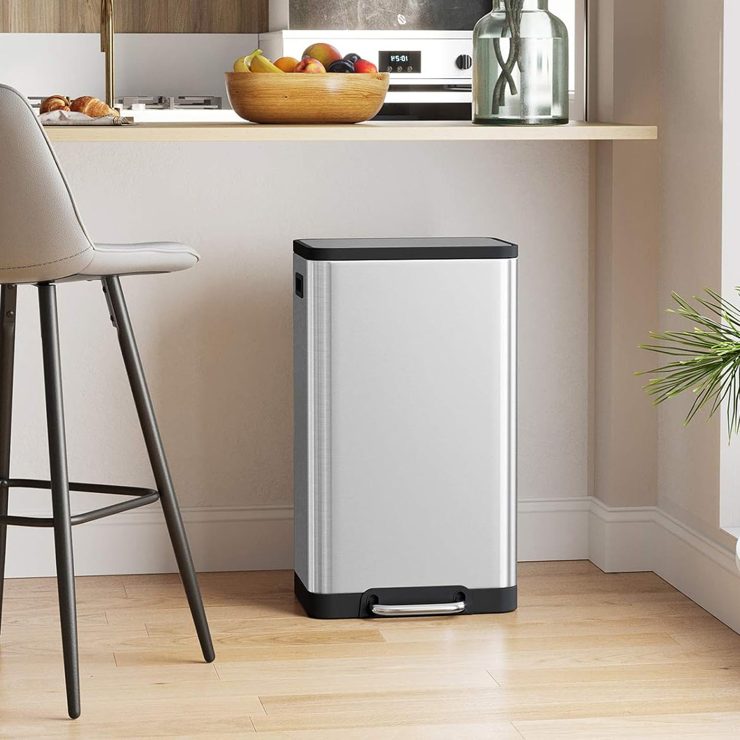 OTOTWER 12-Gallon Pedal Garbage Can, Stainless Steel Step Bin, Plastic ...