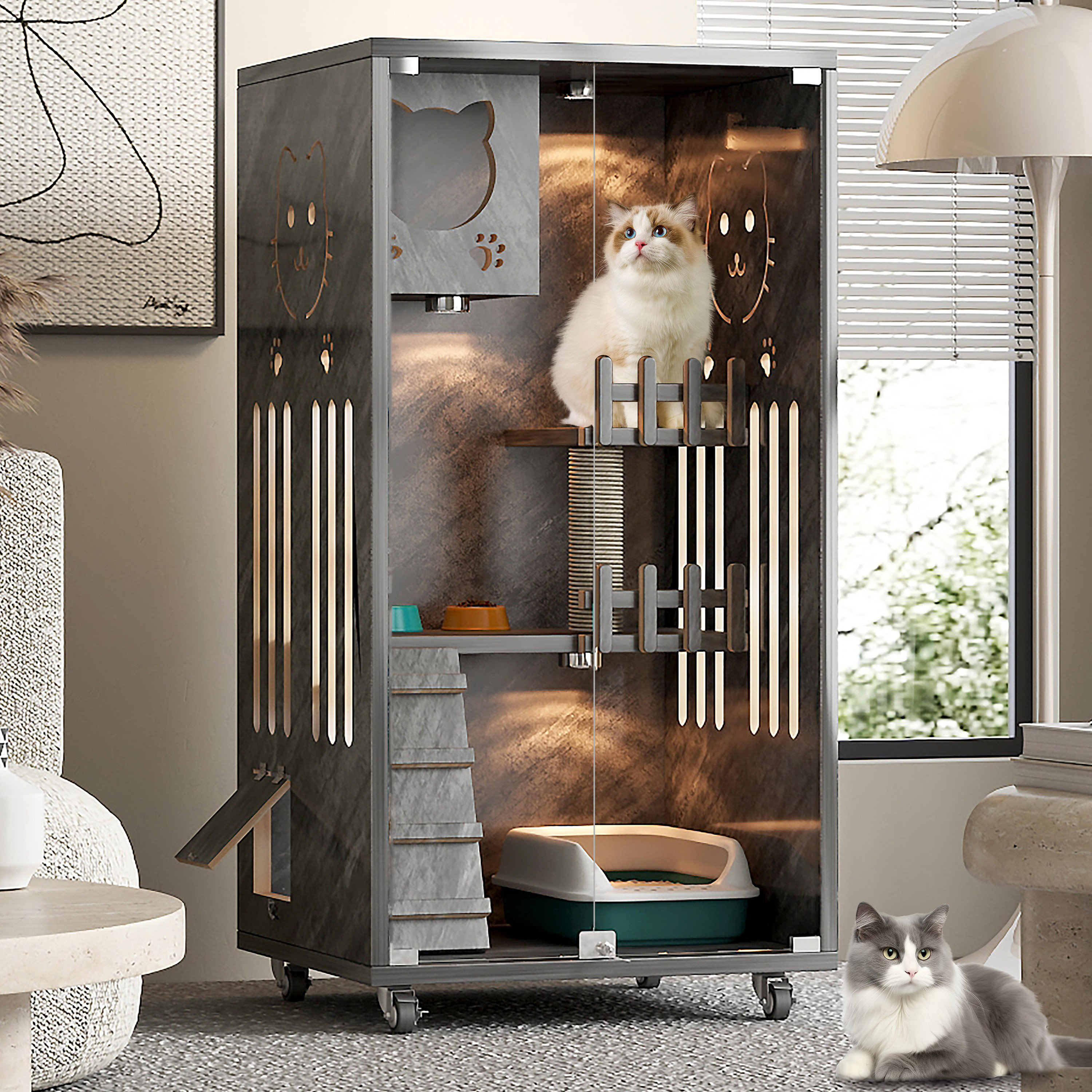 Tucker Murphy Pet™ Erlend Wooden Cat Villa, Indoor Cat Enclosure ...