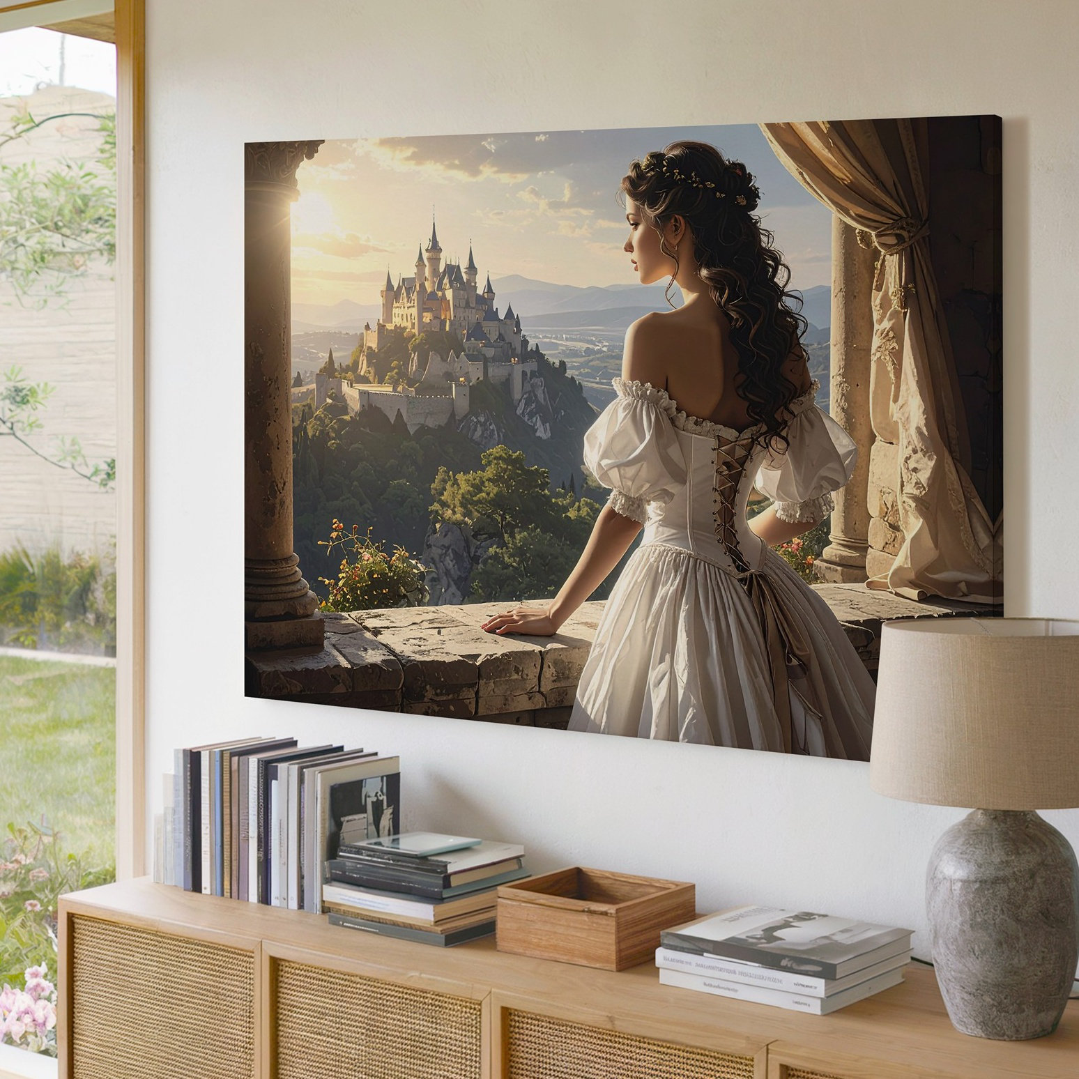 Charlton Home® Golden Hour Balcony Canvasromantic Fantasy Woman And ...