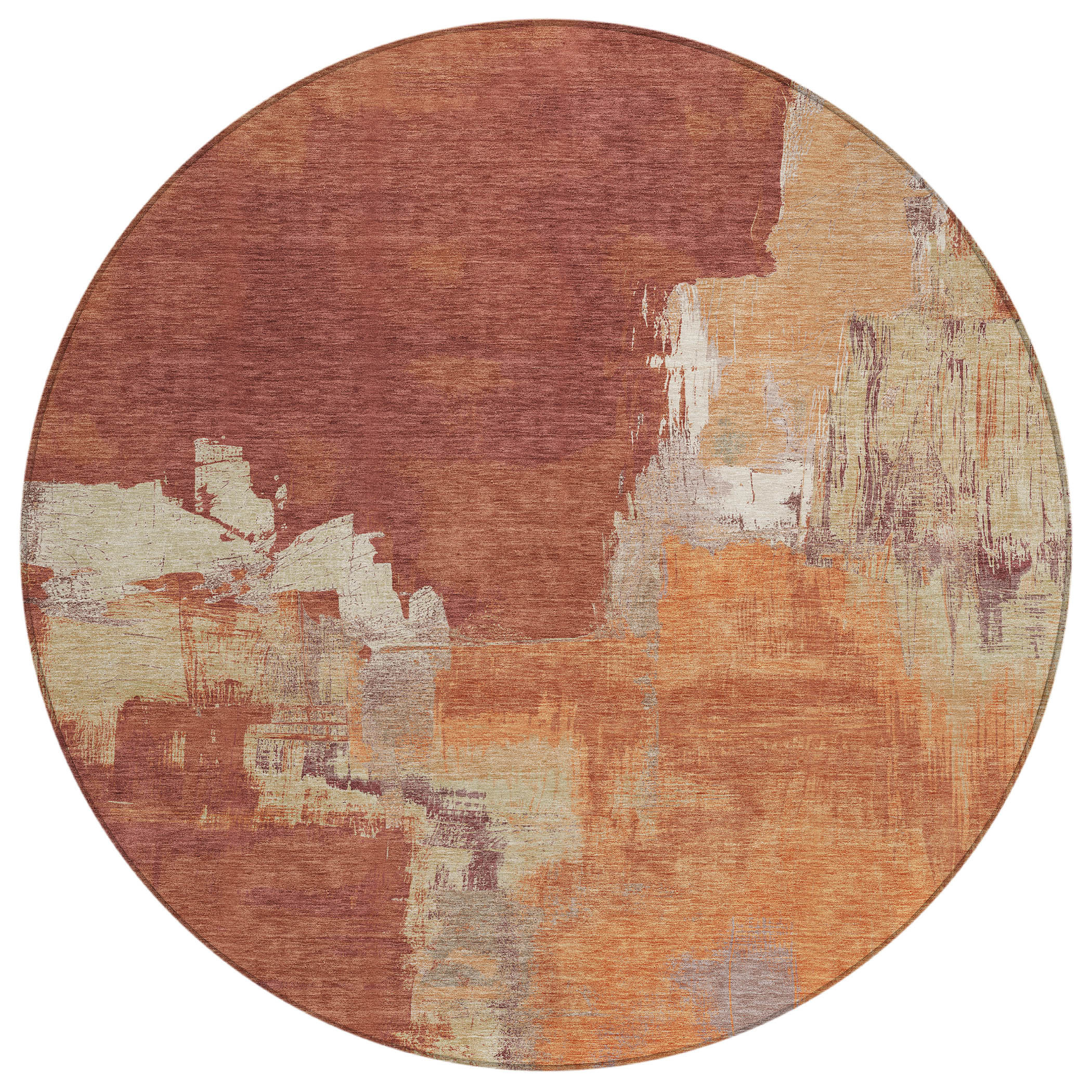 Bungalow Rose 8' Orange And Burnt Orange Round Abstract Washable Indoor ...