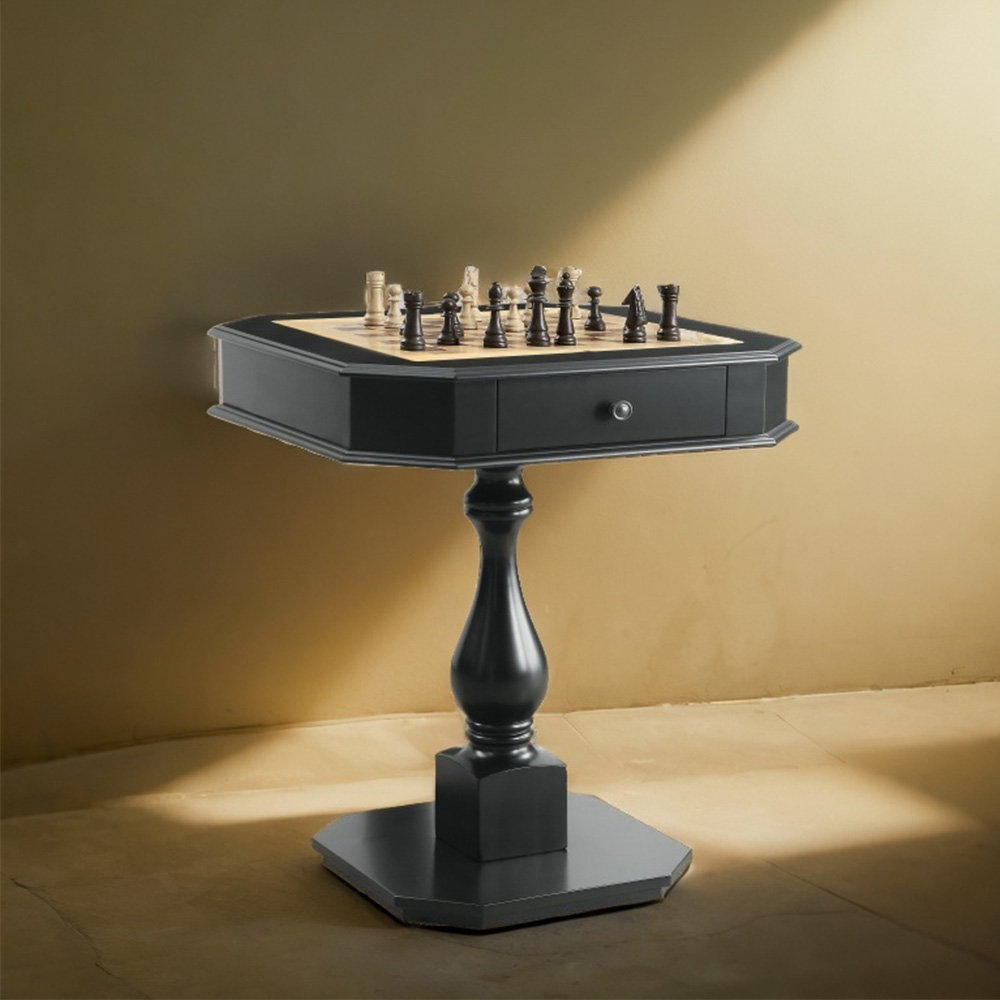 SANDILOOP Bishop II Cherry Finish Reversible Chess Checker Game Table W ...