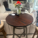 Williston Forge Overstreet Round Solid Wood Top Metal Base Dining Table ...