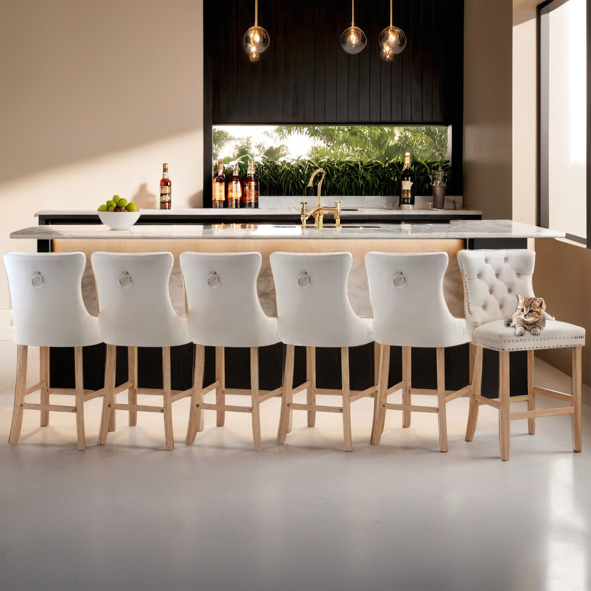 Blu Aired Merch Modern Velvet Upholstered Counter Height Bar Stools ...