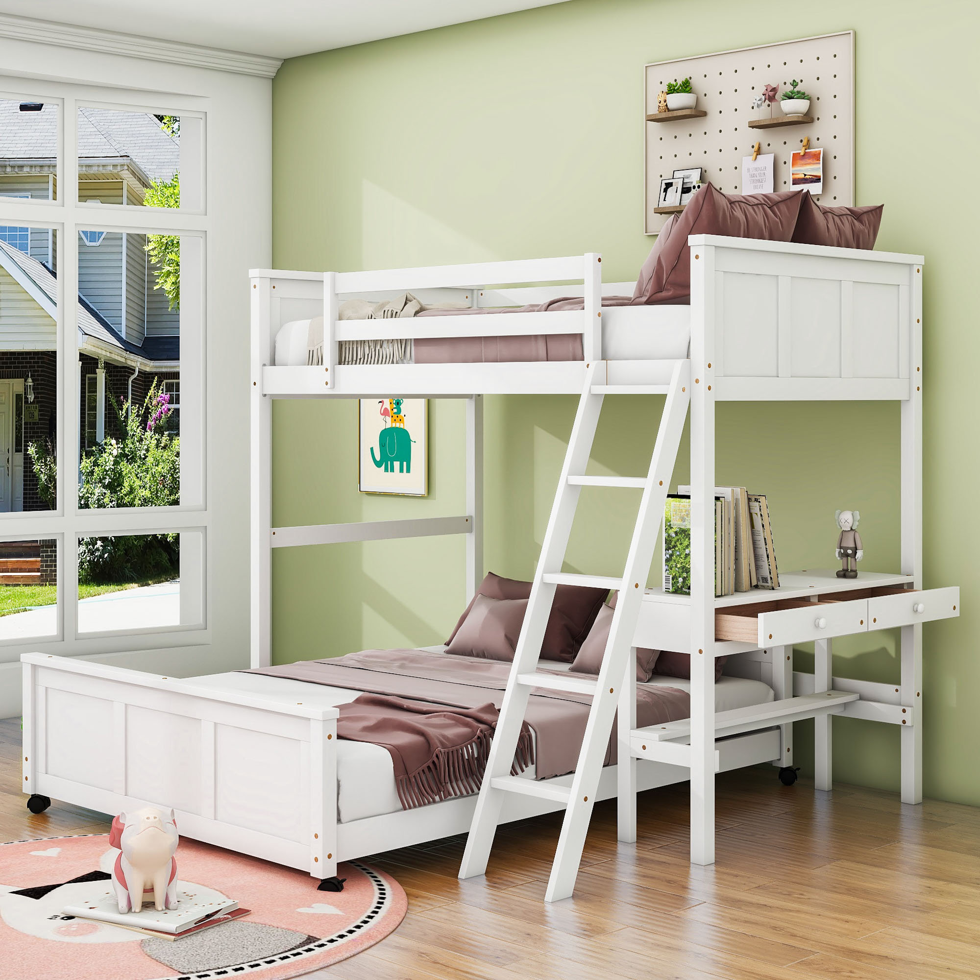 Harriet Bee Janush Wood Bunk Bed with Desk and Drawers | Wayfair