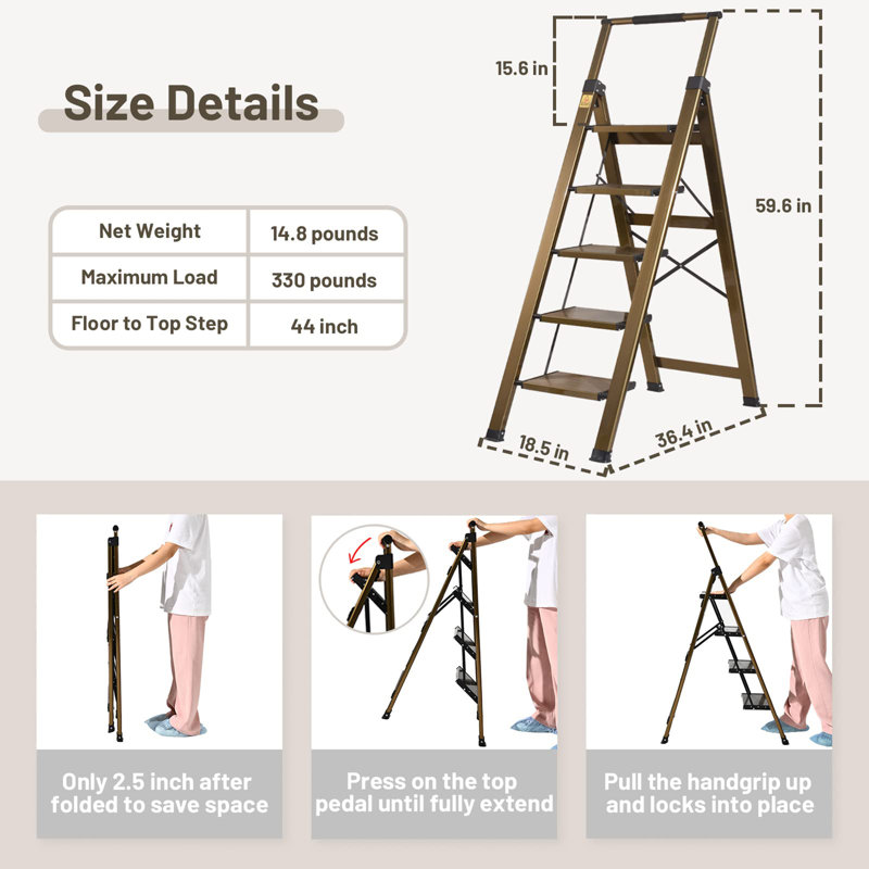 WFX Utility™ 5 - Step Aluminum Folding Step Ladder | Wayfair