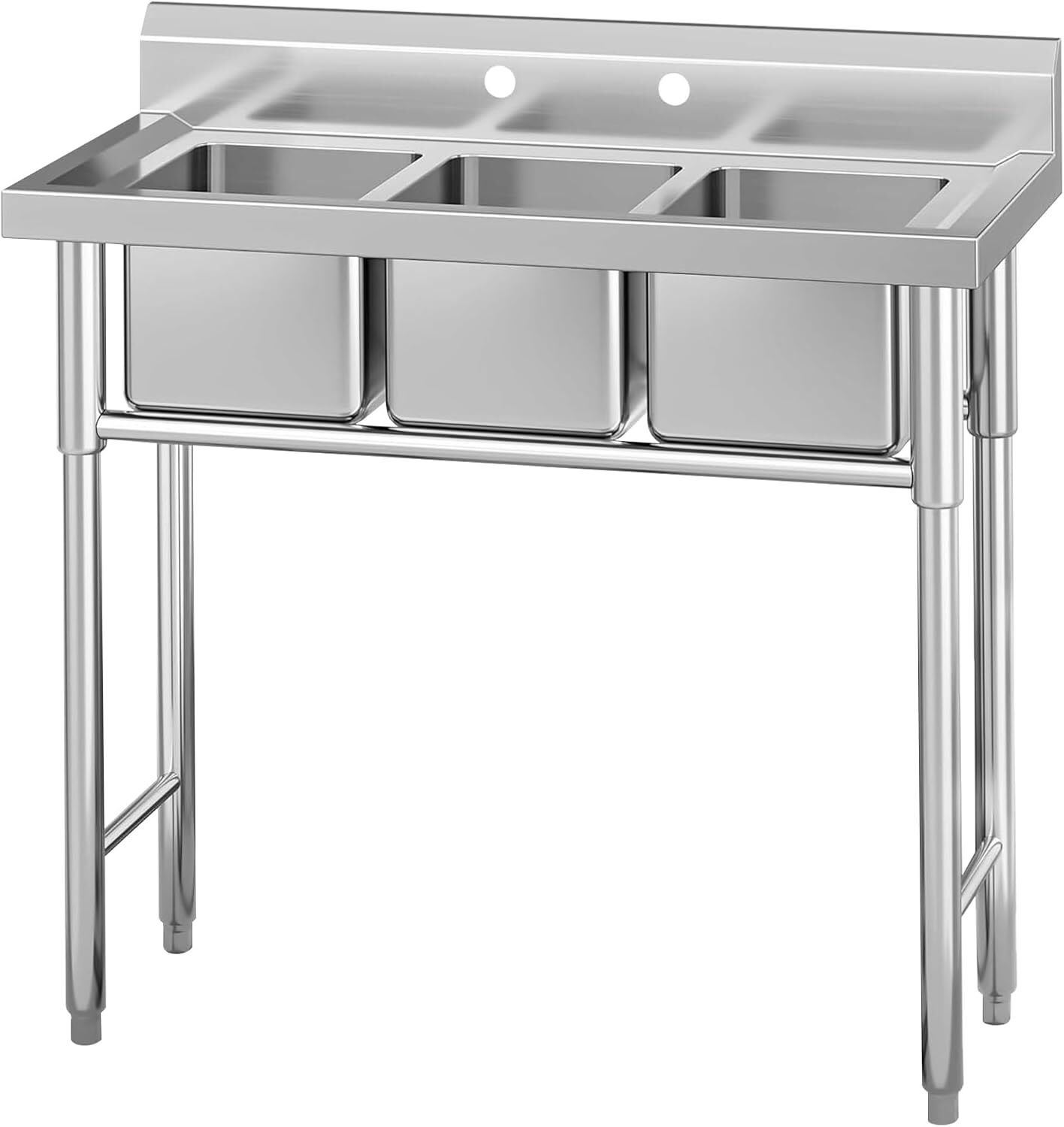 Zstar Stainless Steel Sink, 3 Compartment With Shelf, 39.3"L X 17.7"W X ...