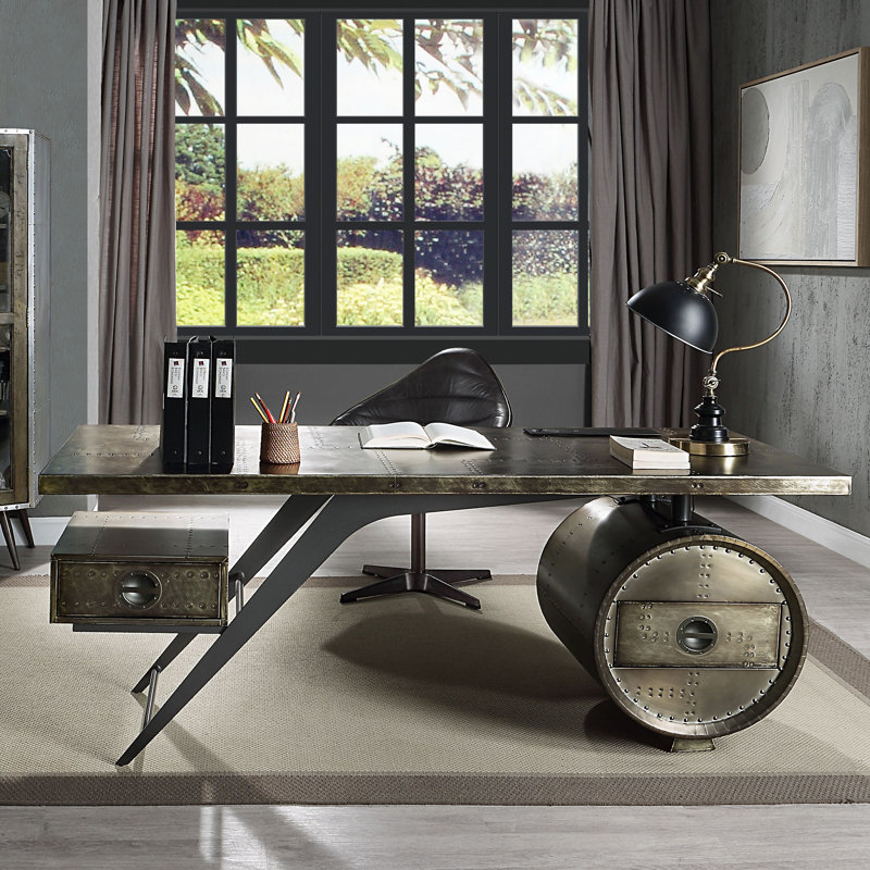 A&J Homes Studio Rectangle Writing Desk with USB Port in Bronze ...