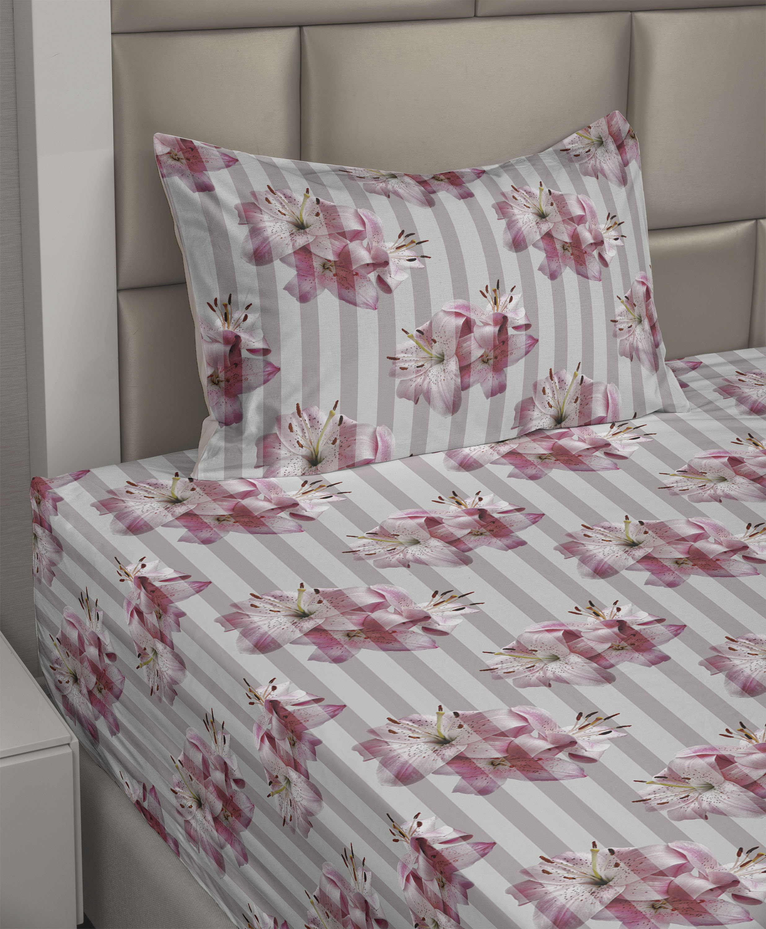 Ambesonne Tropical Sheet Set Lily Flowers Jungle Botany Pink Mauve ...