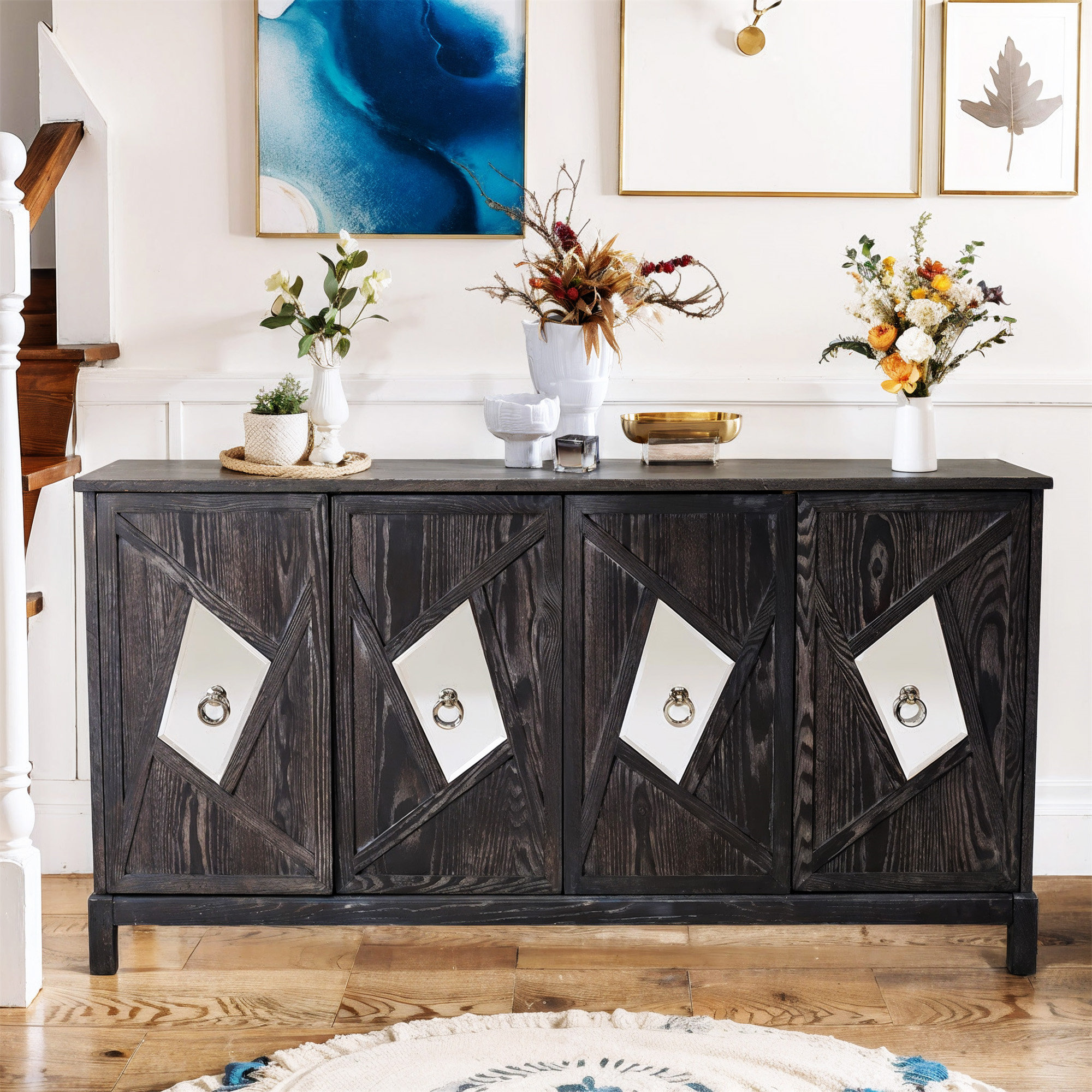 Breakwater Bay Modern 4-Door Cabinet With Mirrored Decorative Doors ...