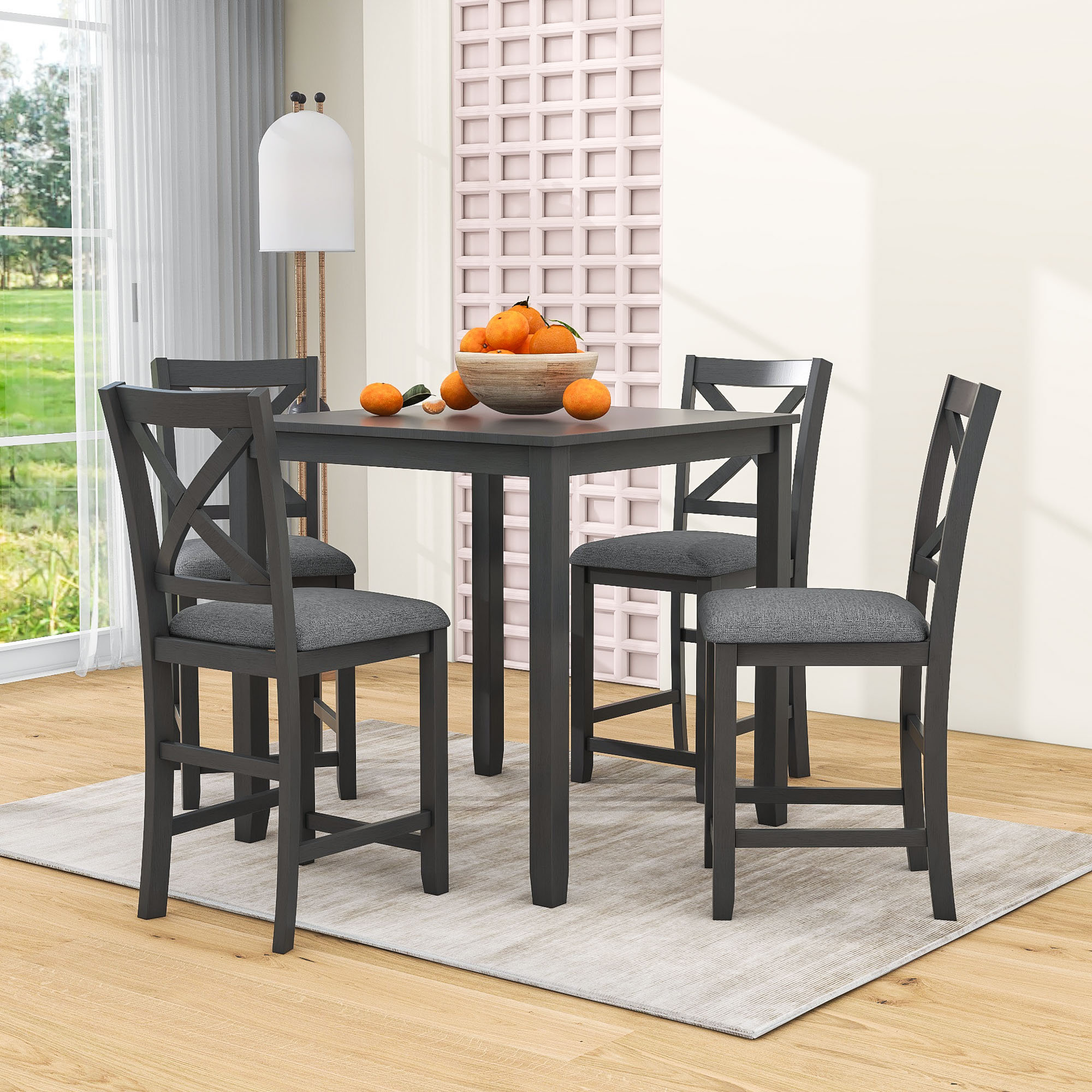 Gracie Oaks Jerimie 5 - Piece Dining Set, Square Counter Height Wood ...