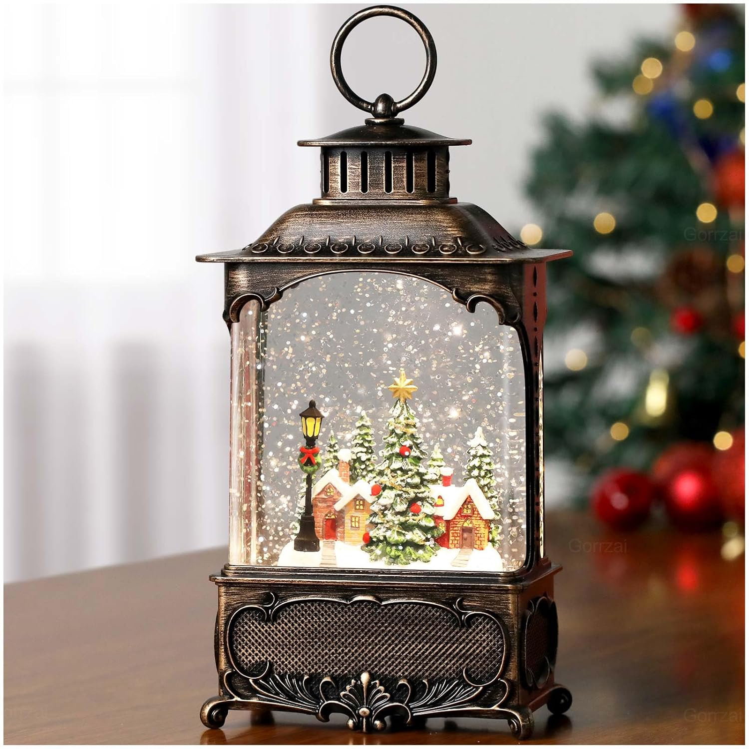 The Holiday Aisle® Christmas Snow Globes Lantern with Music Timer ...
