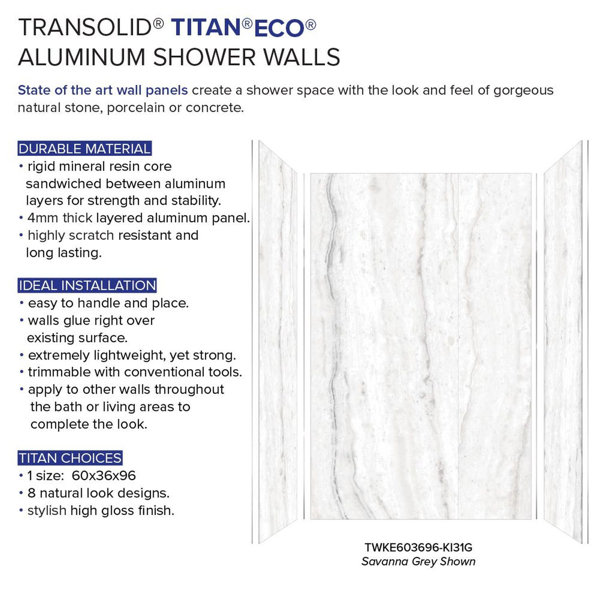 Transolid 3 Piece Titan Shower Walls Set | Wayfair