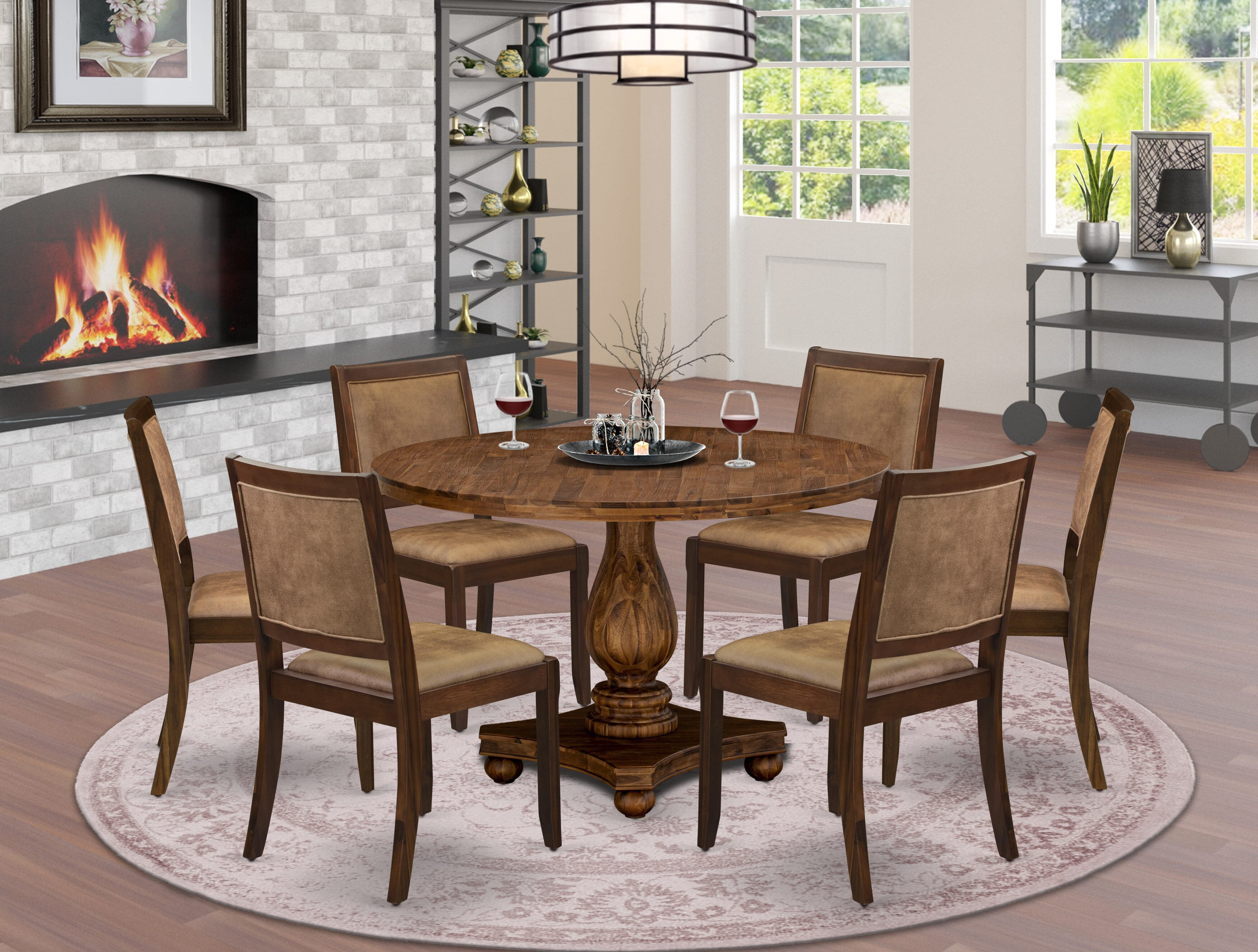 Alcott Hill® Kitchen Table set included a Round Kitchen Table and Brown ...