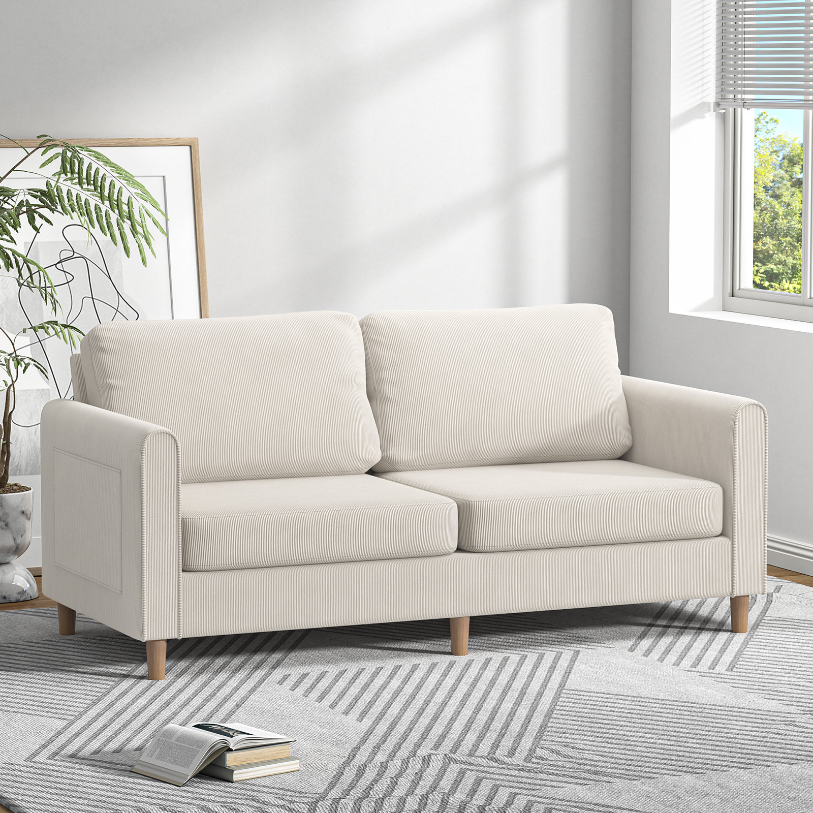 Ebern Designs 69"w Loveseat Sofa Square Arm Upholstered Contemporary ...