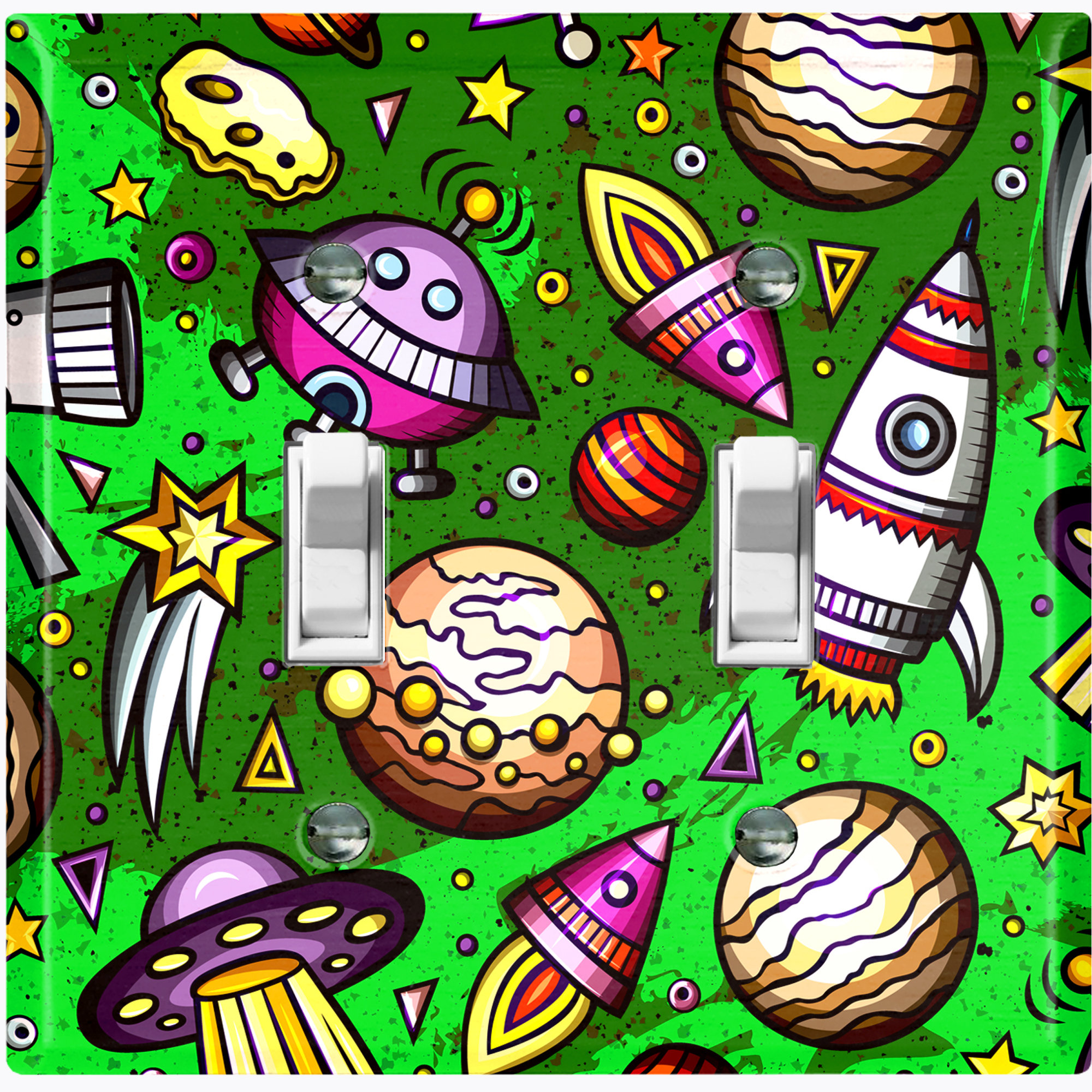 WorldAcc Metal Light Switch Plate Outlet Cover (Rocket Ship Space ...