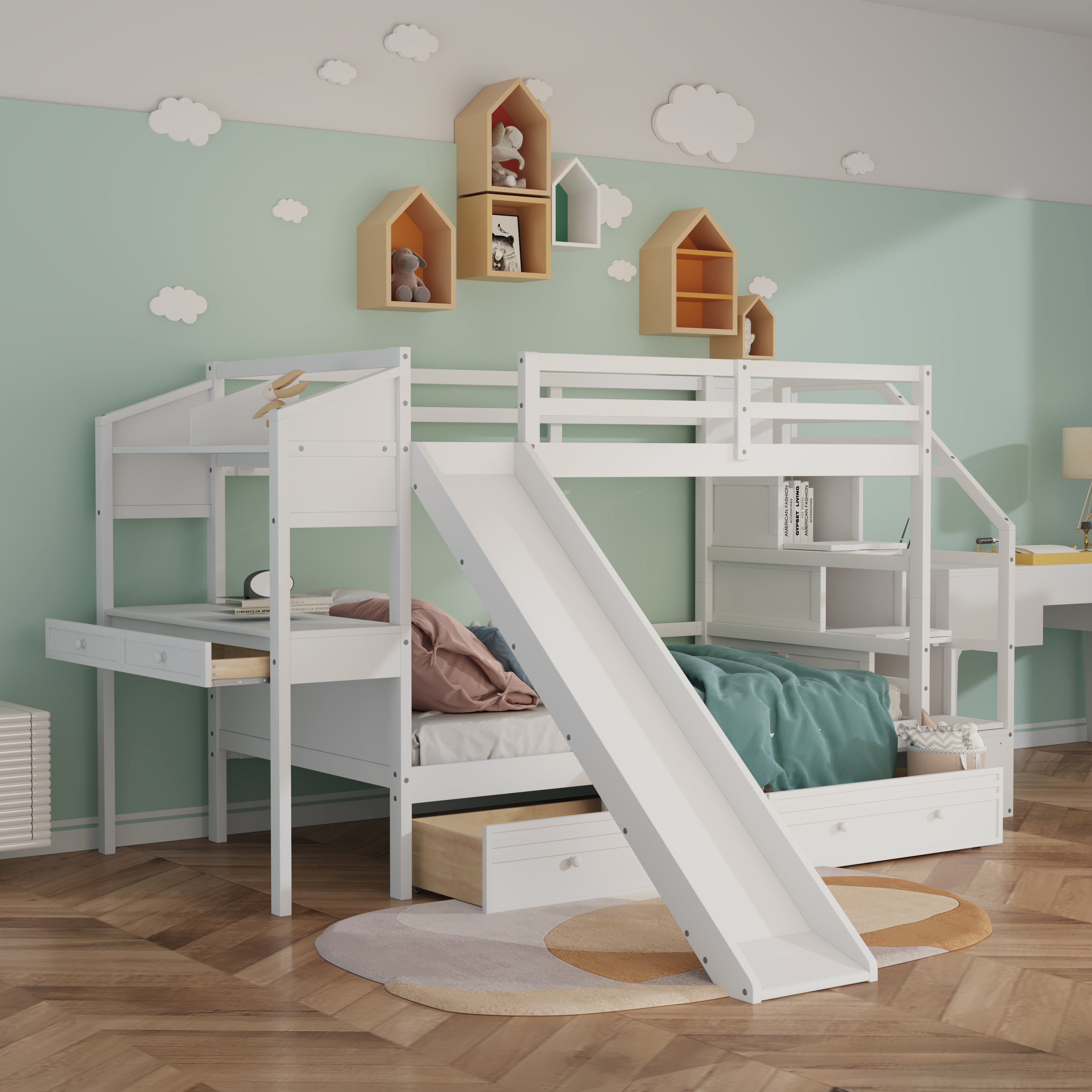 Harriet Bee Edgar Kids Twin over Twin 2 Drawer Standard Bunk Beds by ...