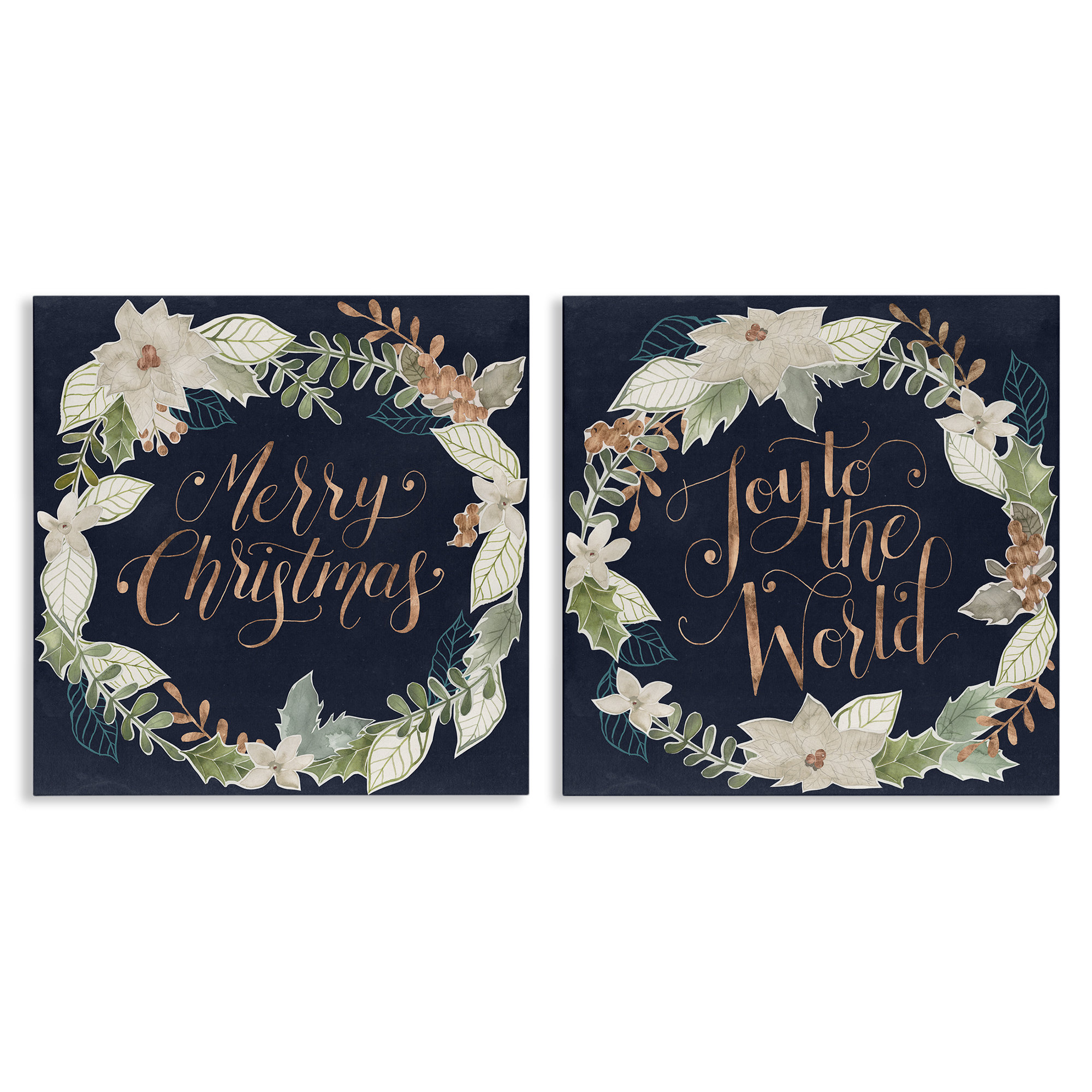 Ophelia & Co. Merry Christmas Joy Wreath 2 PC Canvas Wall Art Set by ...
