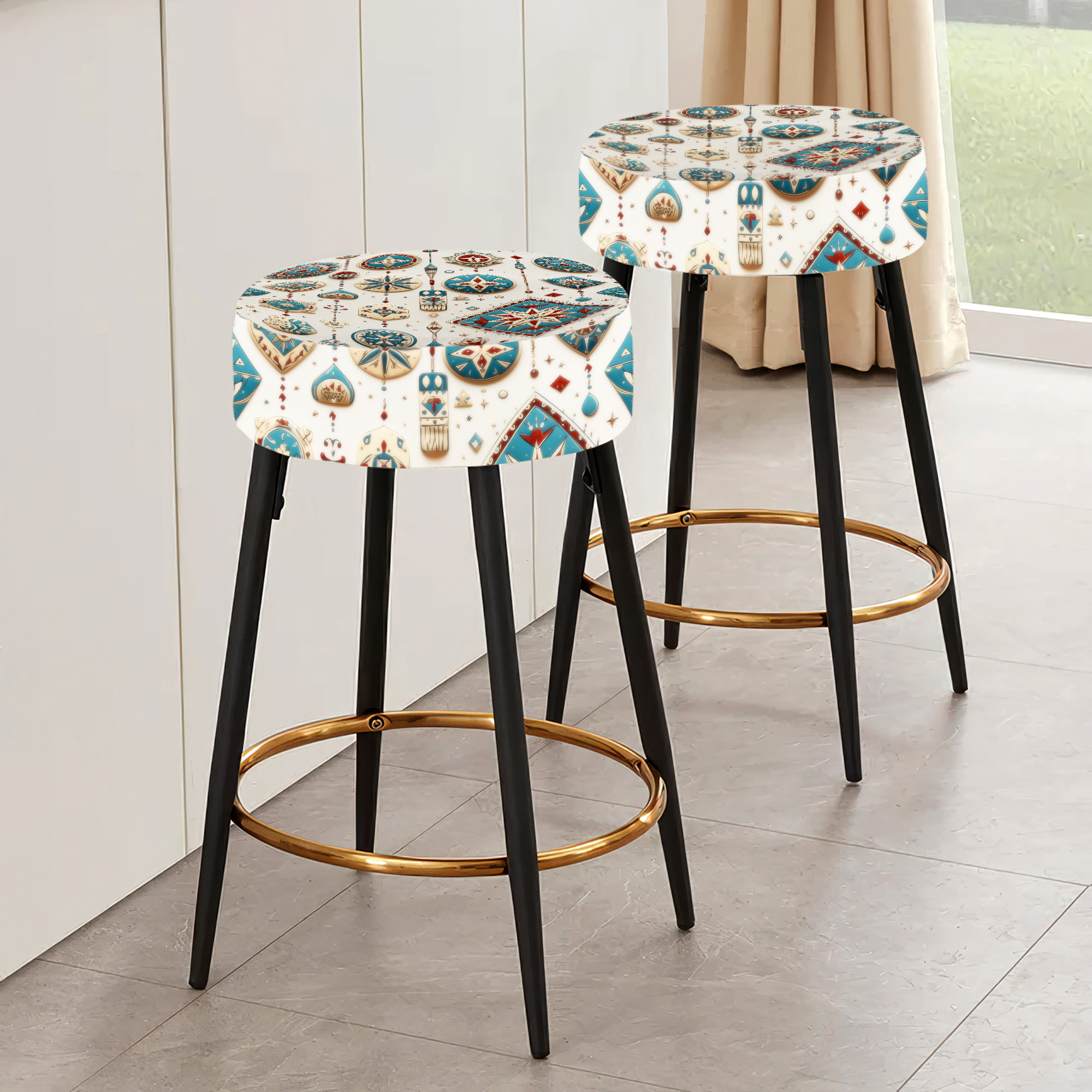 Design Art Moroccan Nomad Boho Pattern - Abstract Bar Stools Set Of 2 ...