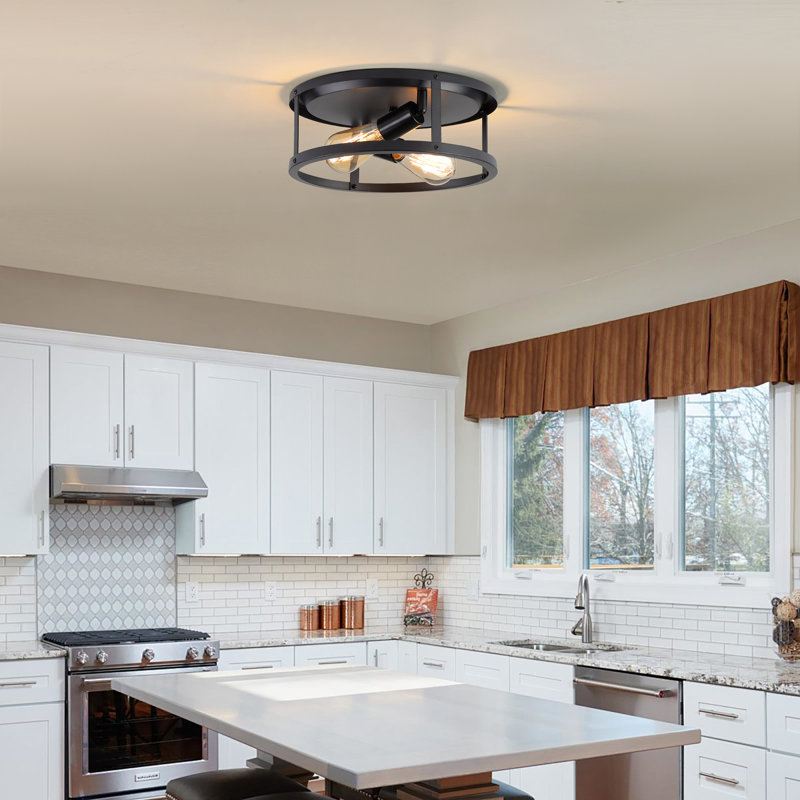 17 Stories 2-lights Black Flush Mount Ceiling Light Fixtures With Cage ...