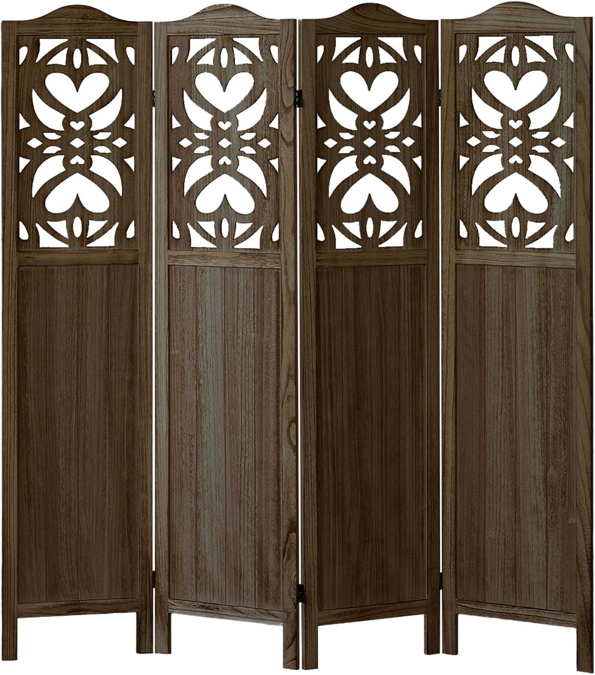 One Allium Way® 4 Panel Room Divider Tung Wood Room Divider Wall Carved ...