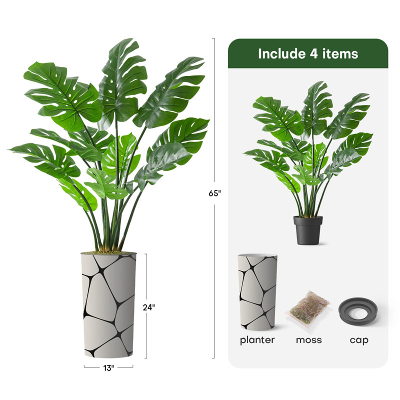 SIGNLEADER Artificial Tree In Modern Planter, Fake Monstera Silk Tree ...