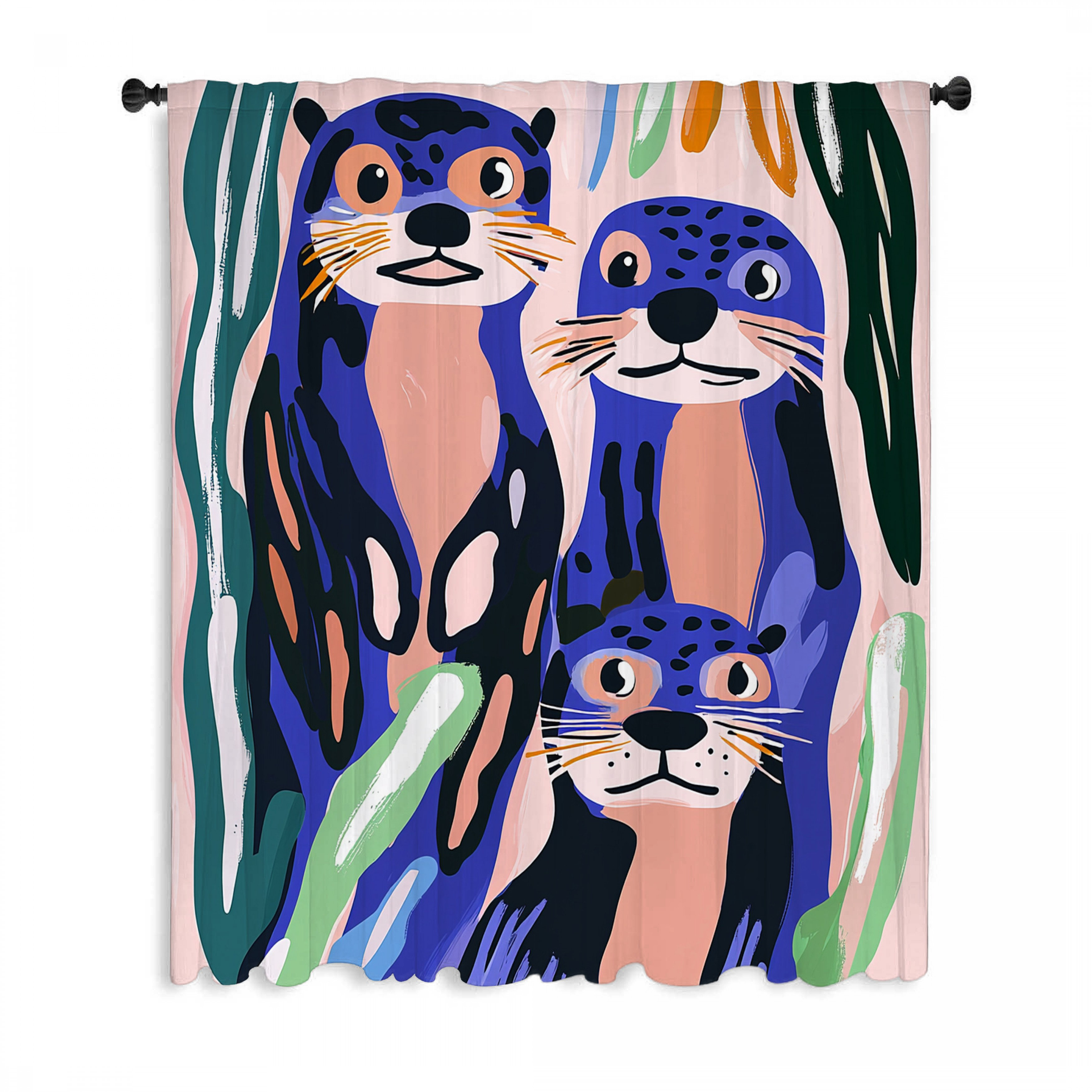 Hokku Designs Colorful Otters Window Curtains, Wildlife Blockout ...